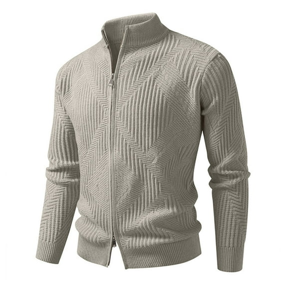 Cardigan Sweater Men Heavyweight Zip UP Mock Neck Knit Pullover ...