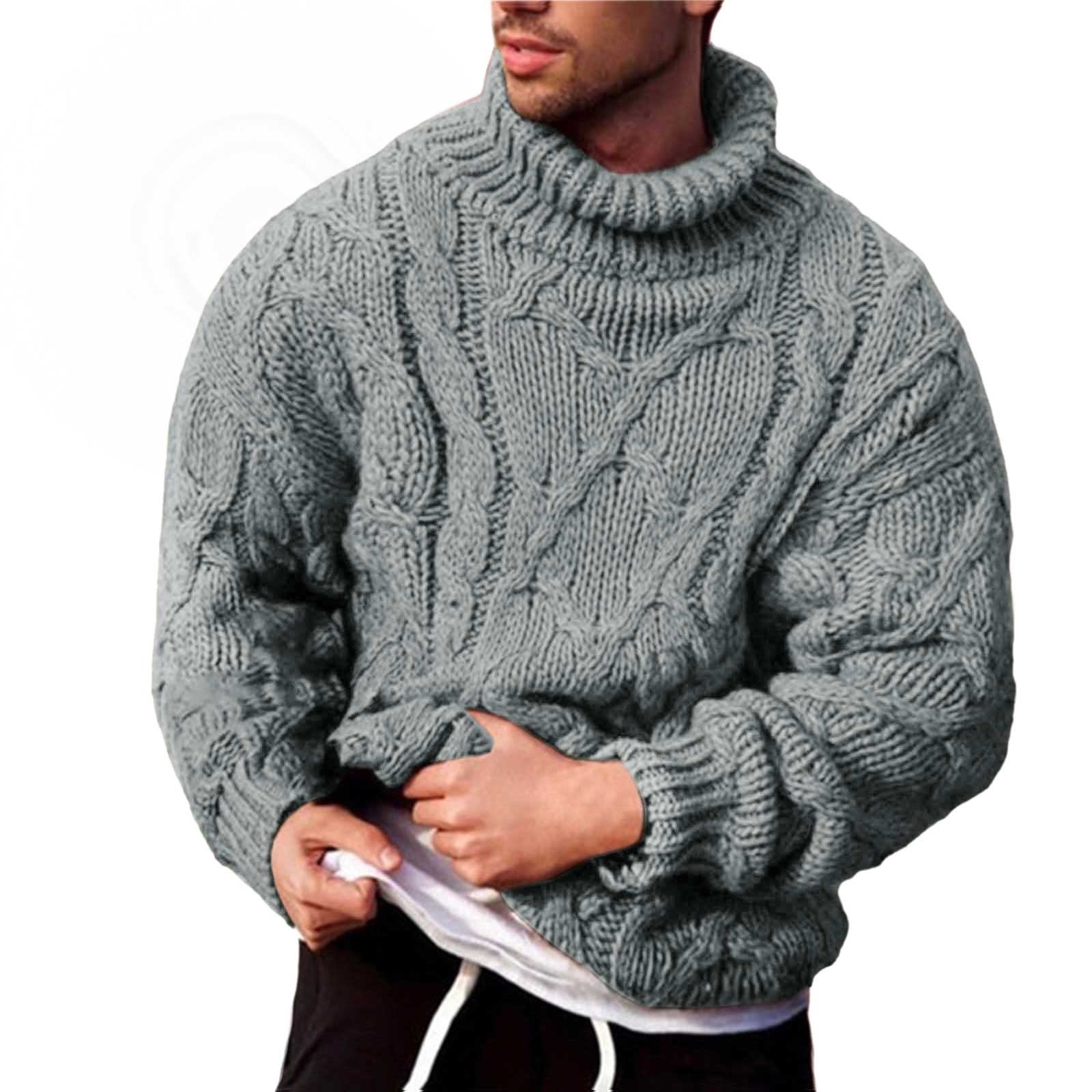 Cardigan Sweater for Men Knit Turtleneck Long Sleeve Fashion Solid ...