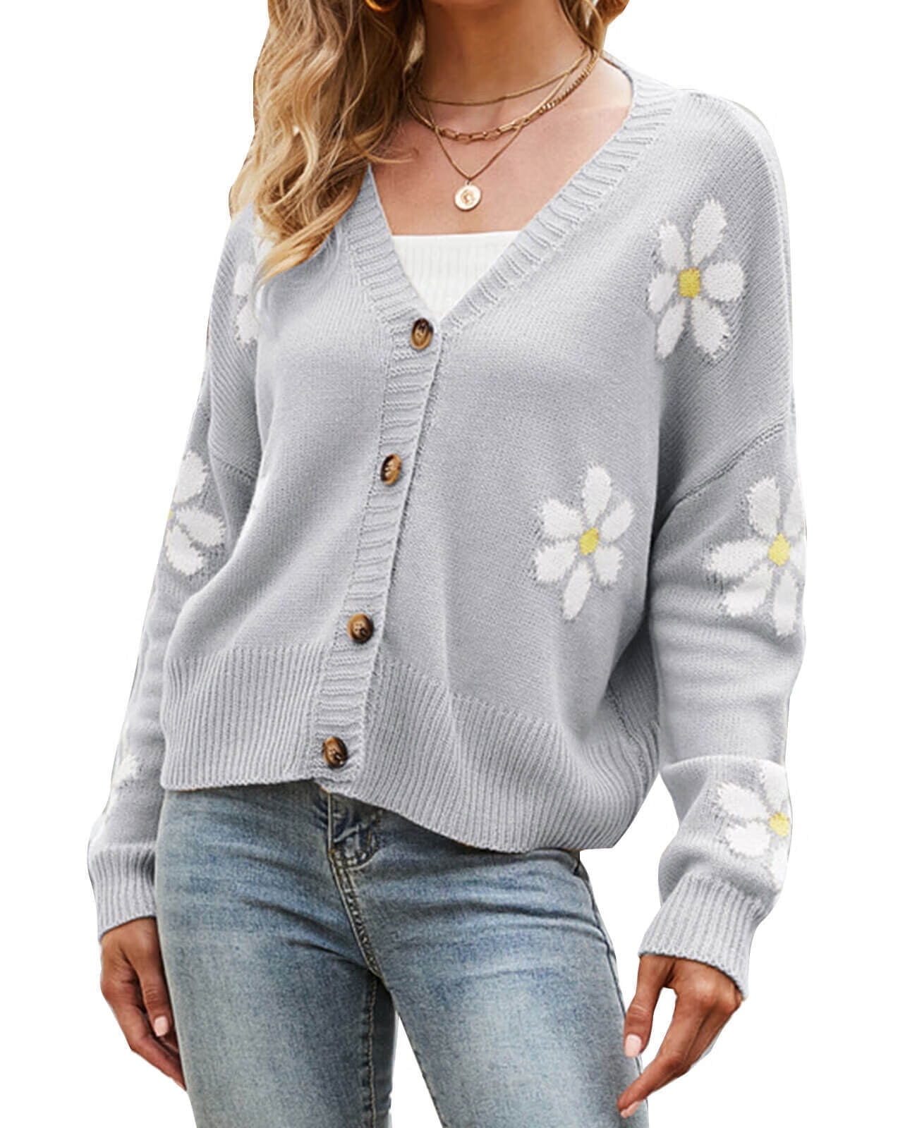 Alsol Lamesa Women's Floral Print Cardigan Sweater, Casual Loose Button ...