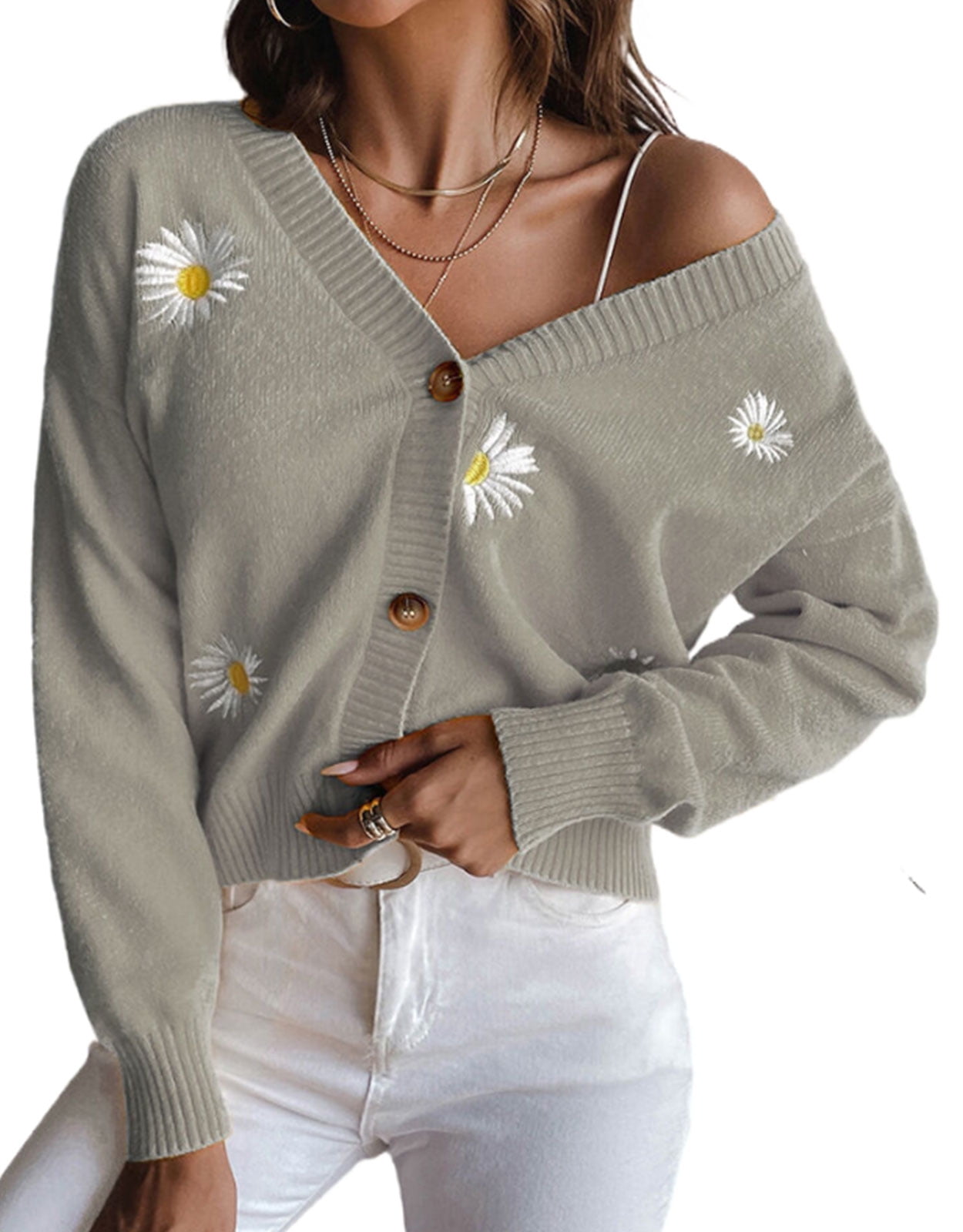 Cardigan Sweater for Women Floral Print Loose Casual Button Down Open ...