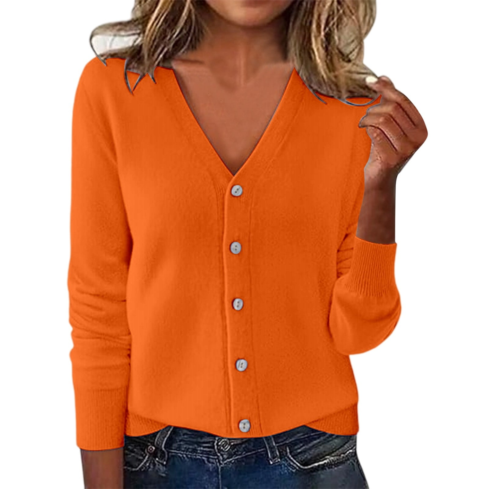 Cardigan Sweater for Women Long Sleeve V Neck Knitted Button Up ...