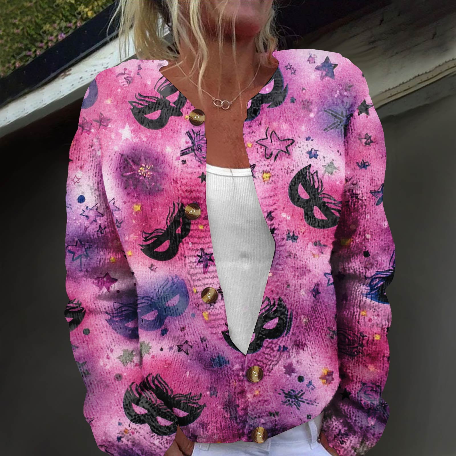 Cardigan Sweater for Women Oversized Mardi Gras Cardigan Funny Mask ...