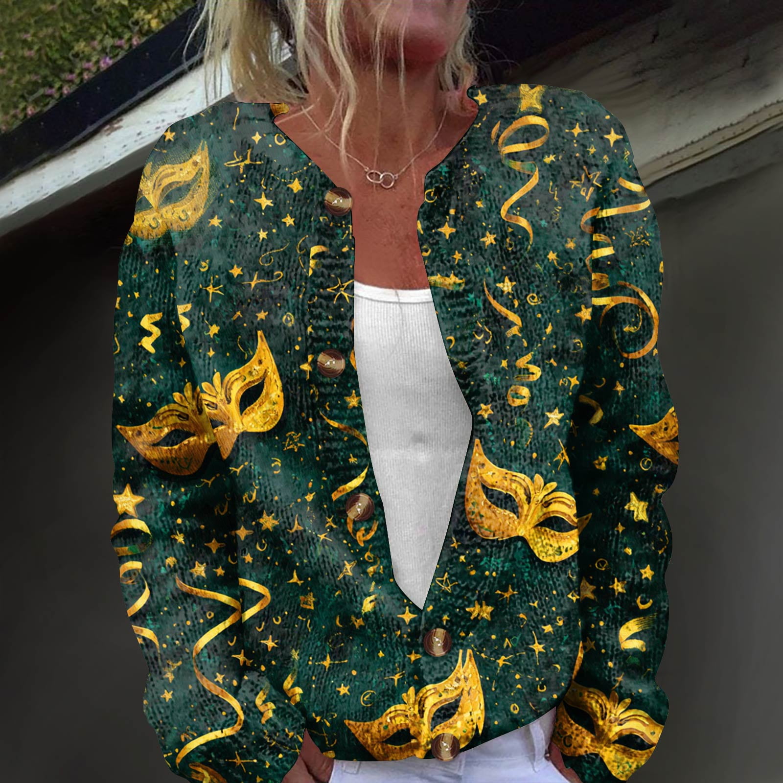 Cardigan Sweater for Women Oversized Mardi Gras Cardigan Funny Mask ...