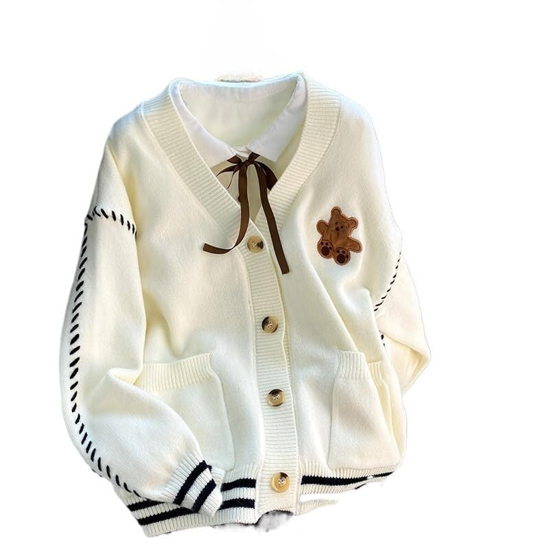 Cardigan Sweater for Women Y2K Cutecore Bear Preppy Aesthetic Knitwear ...