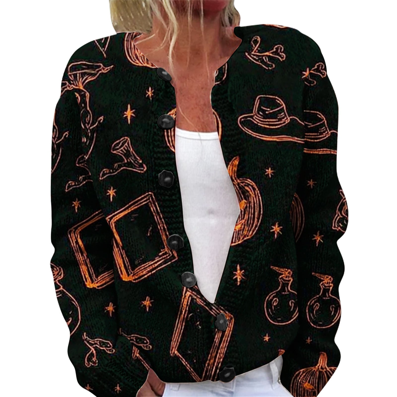 Cardigan Sweaters For Women Fashionable Halloween Lightweight Printed ...