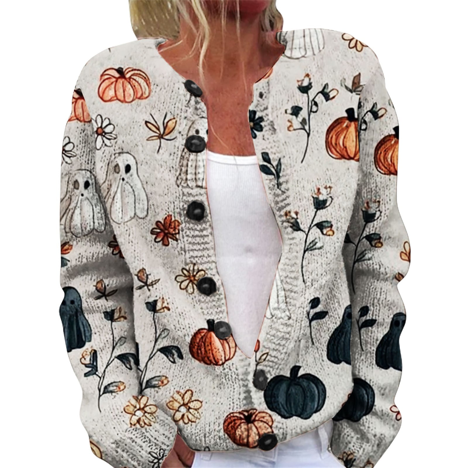 Cardigan Sweaters For Women Fashionable Halloween Lightweight Printed ...