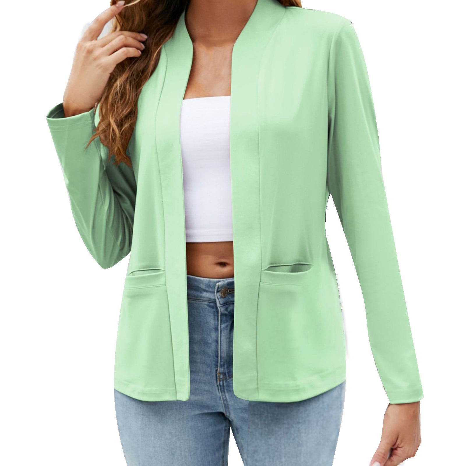Cardigan Sweaters For Women Autumn Solid Color Pocket Jacket Long ...