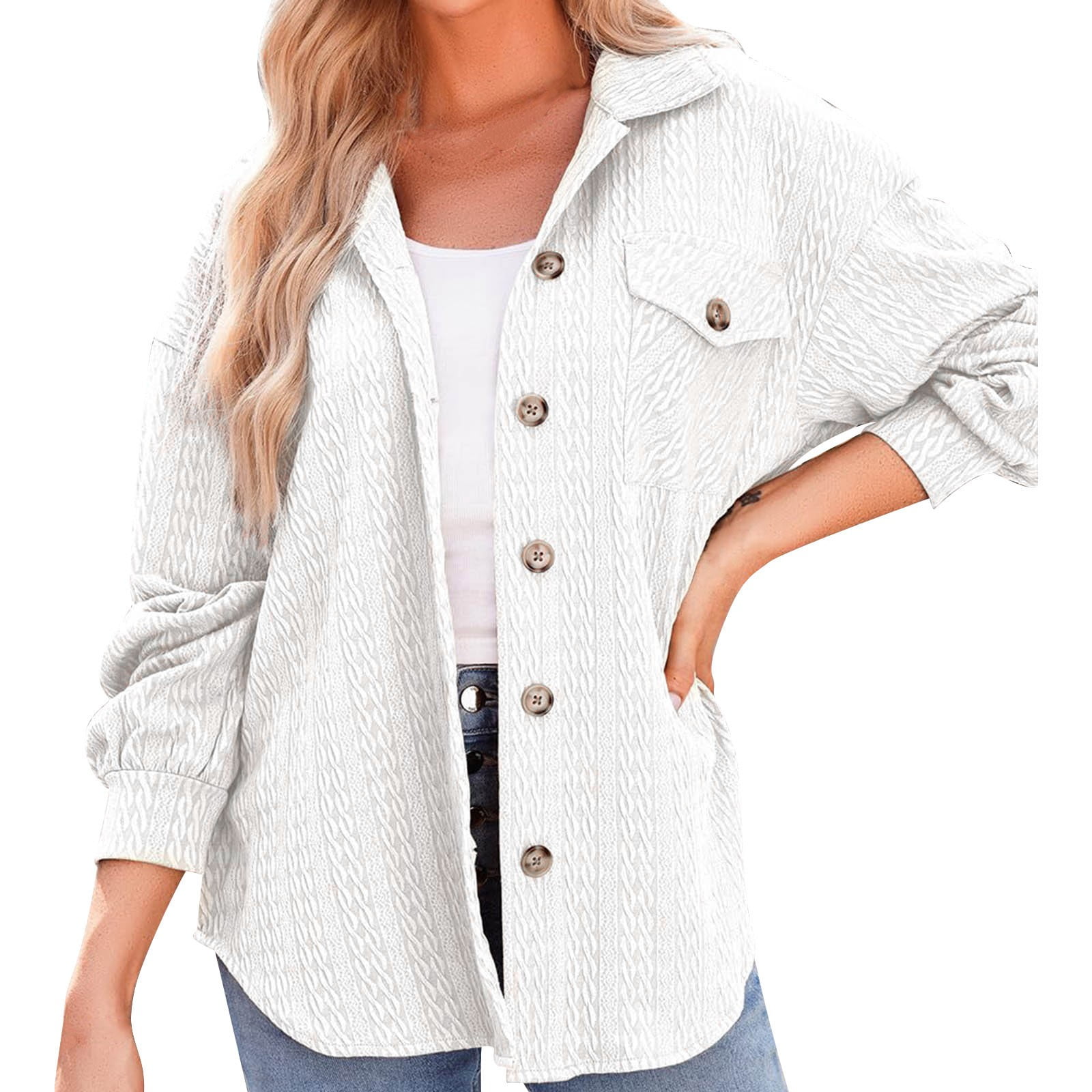 Cardigan Sweaters For Women Cable Knit Shacket Lightweight Long Sleeve ...