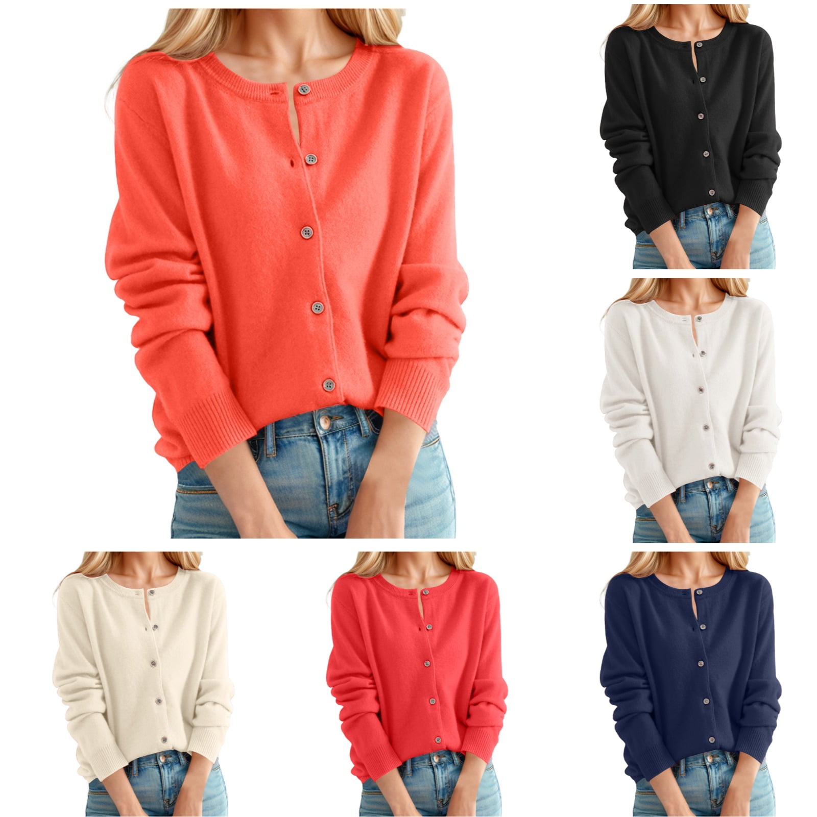 Cardigan Sweaters for Women Lightweight Classic Crew Neck Button Down ...
