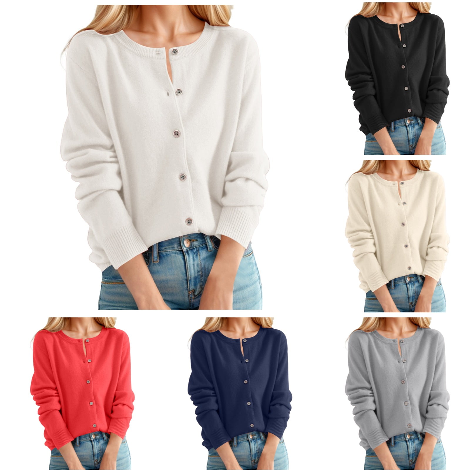 Cardigan Sweaters for Women Lightweight Classic Crew Neck Button Down ...