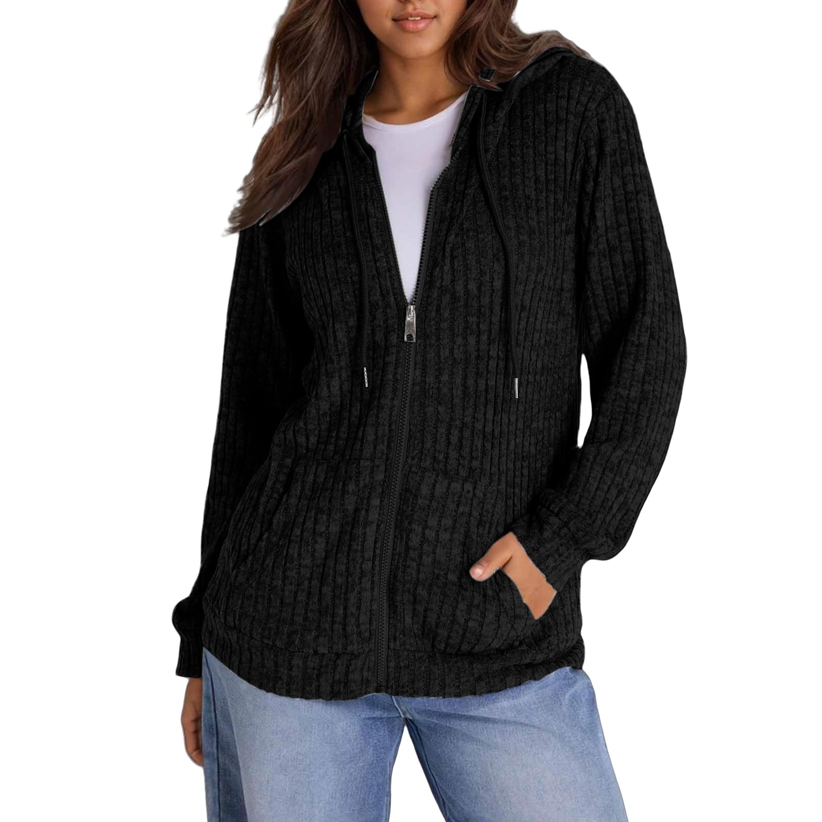 Cardigan Sweaters For Women Long Sleeve Knitted Zip Up Ribbed Pullover ...