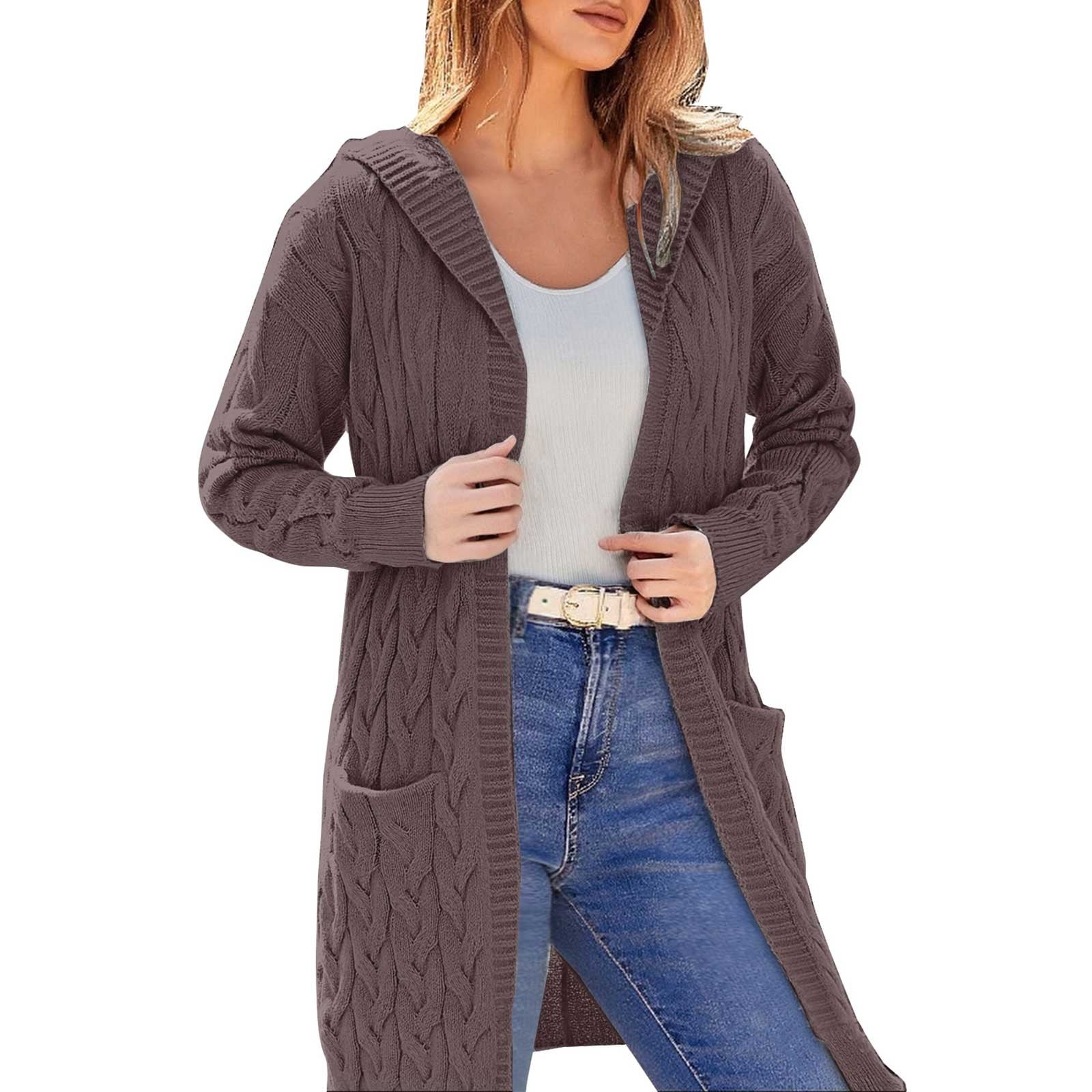 Cardigan Sweaters For Women Open Front Cable Knit Cardigan Solid Color ...