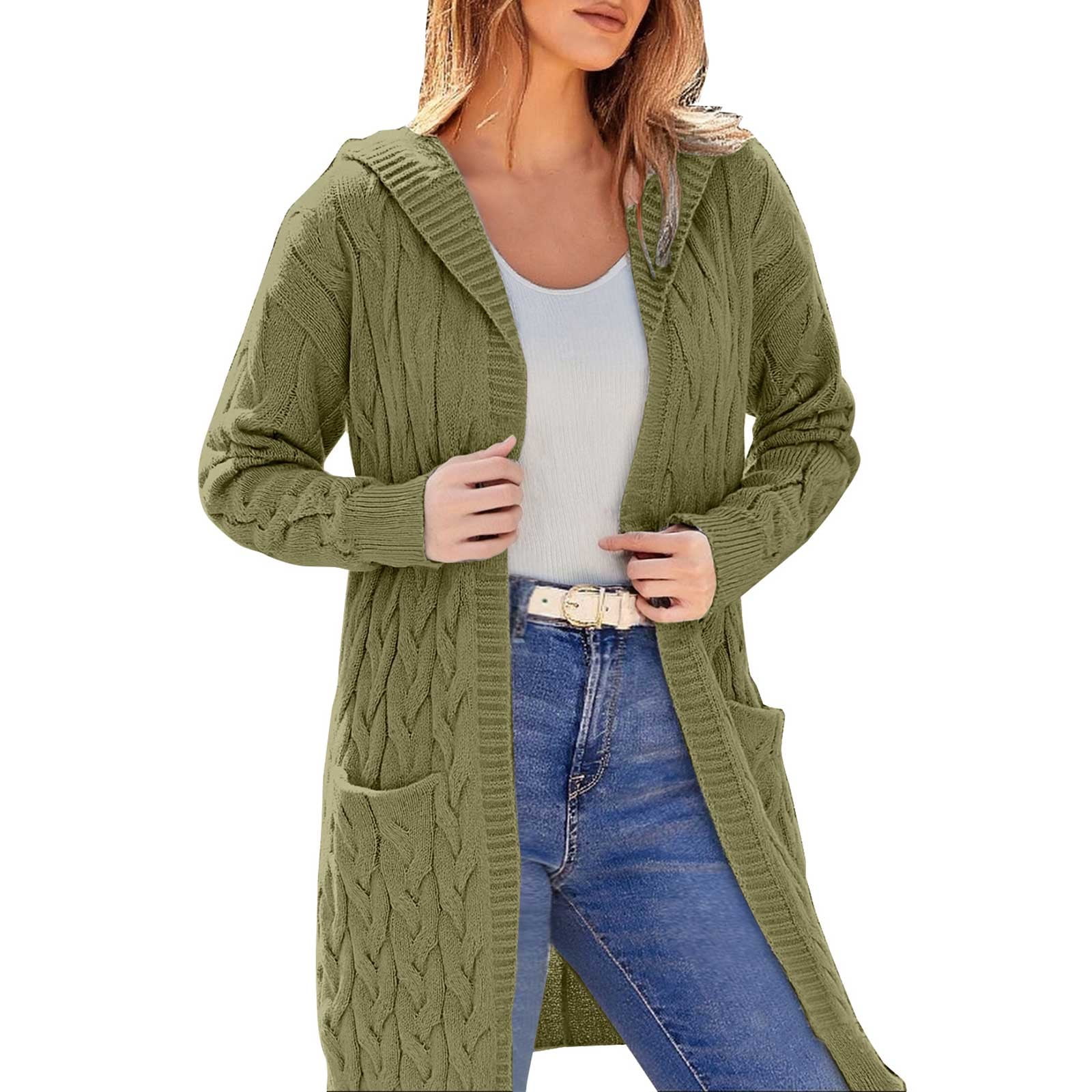 Cardigan Sweaters For Women Open Front Cable Knit Cardigan Solid Color ...