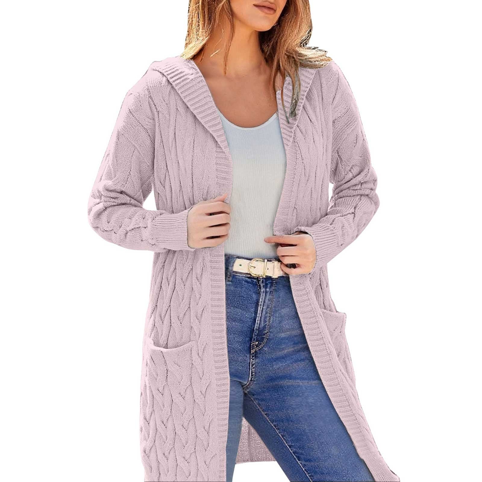 Cardigan Sweaters For Women Open Front Cable Knit Cardigan Solid Color ...