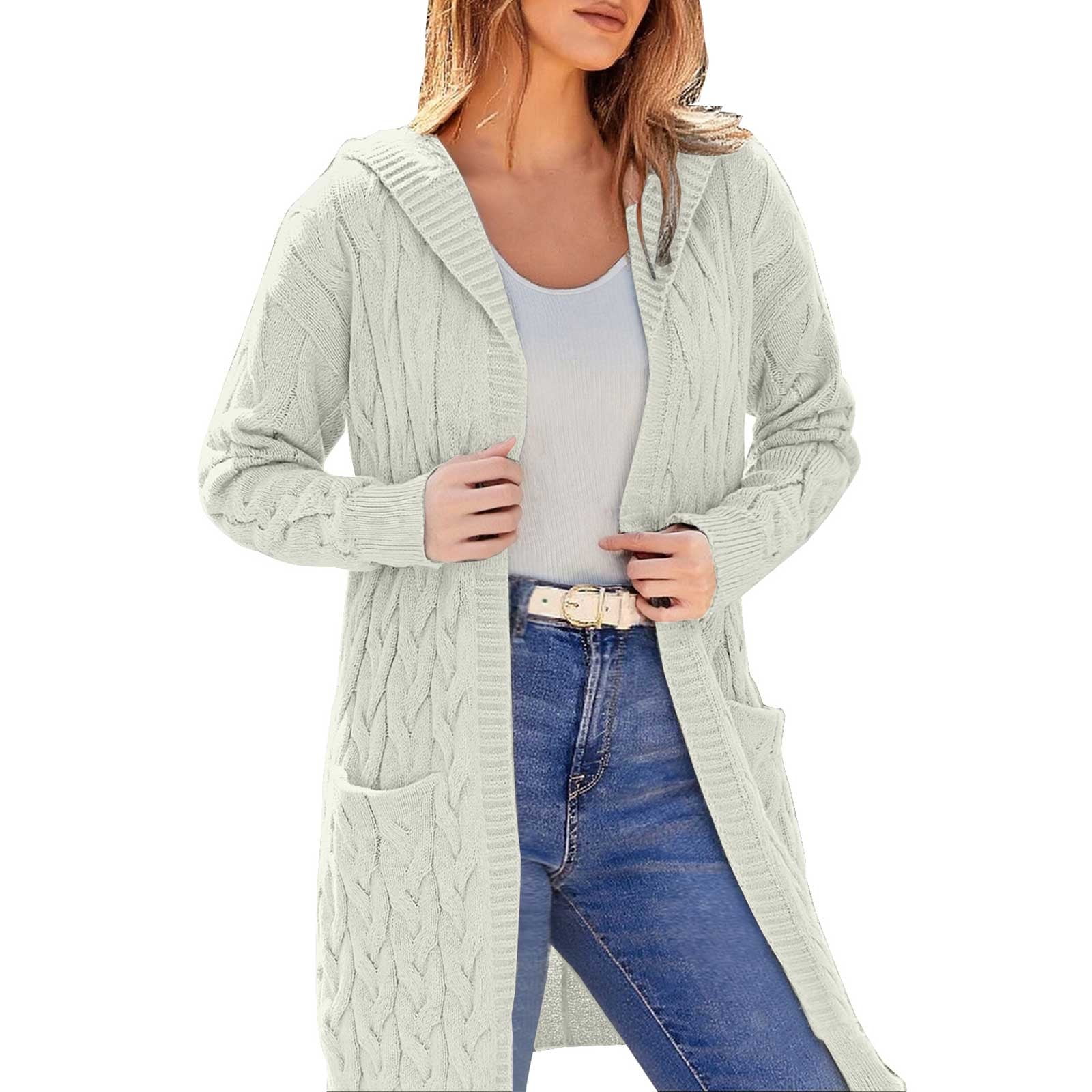 Cardigan Sweaters For Women Open Front Cable Knit Cardigan Solid Color ...
