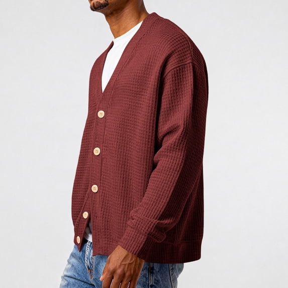 Cardigan Sweaters for Men Waffle Textured Relaxed Fit Long Sleeve ...