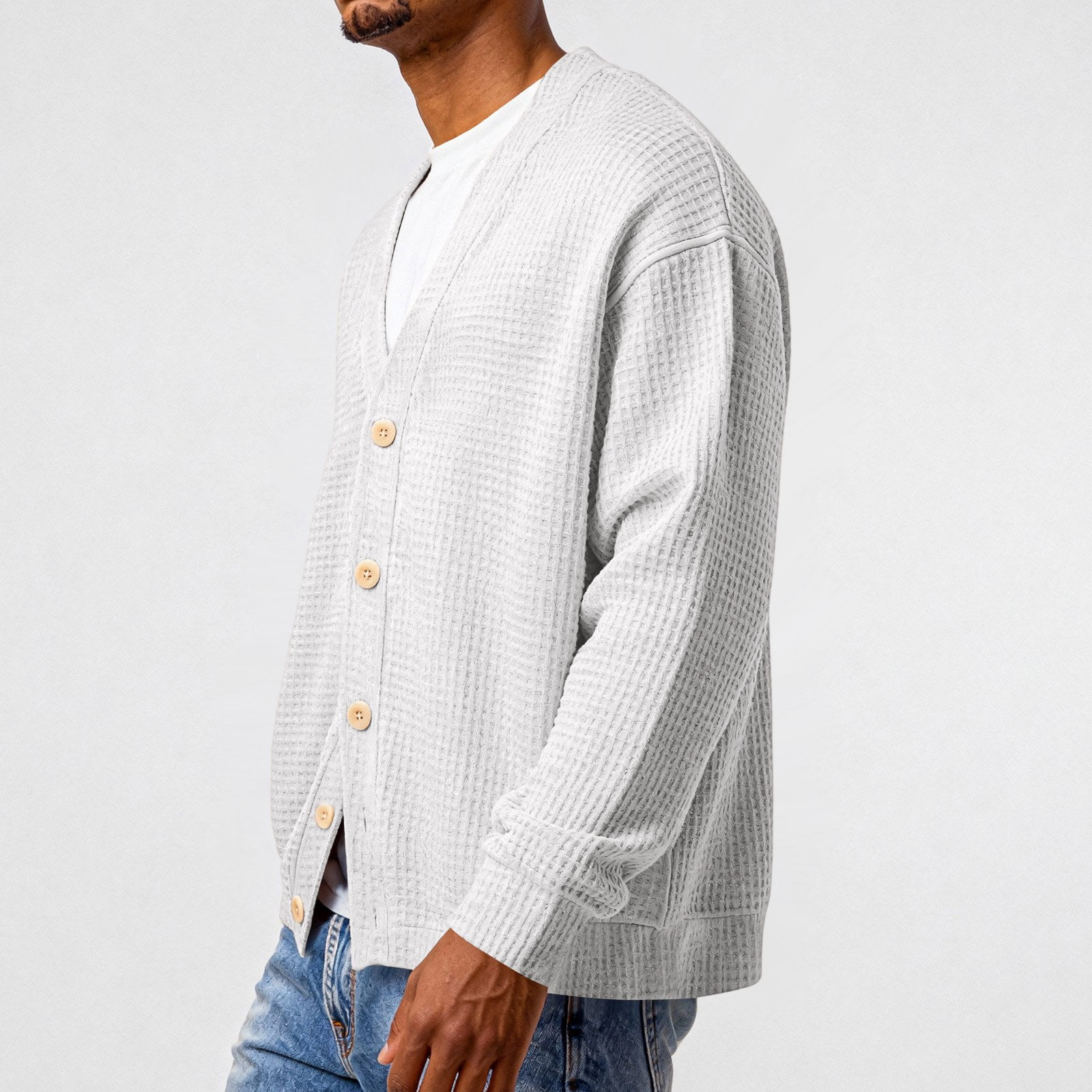 Cardigan Sweaters for Men Waffle Textured Relaxed Fit Long Sleeve ...