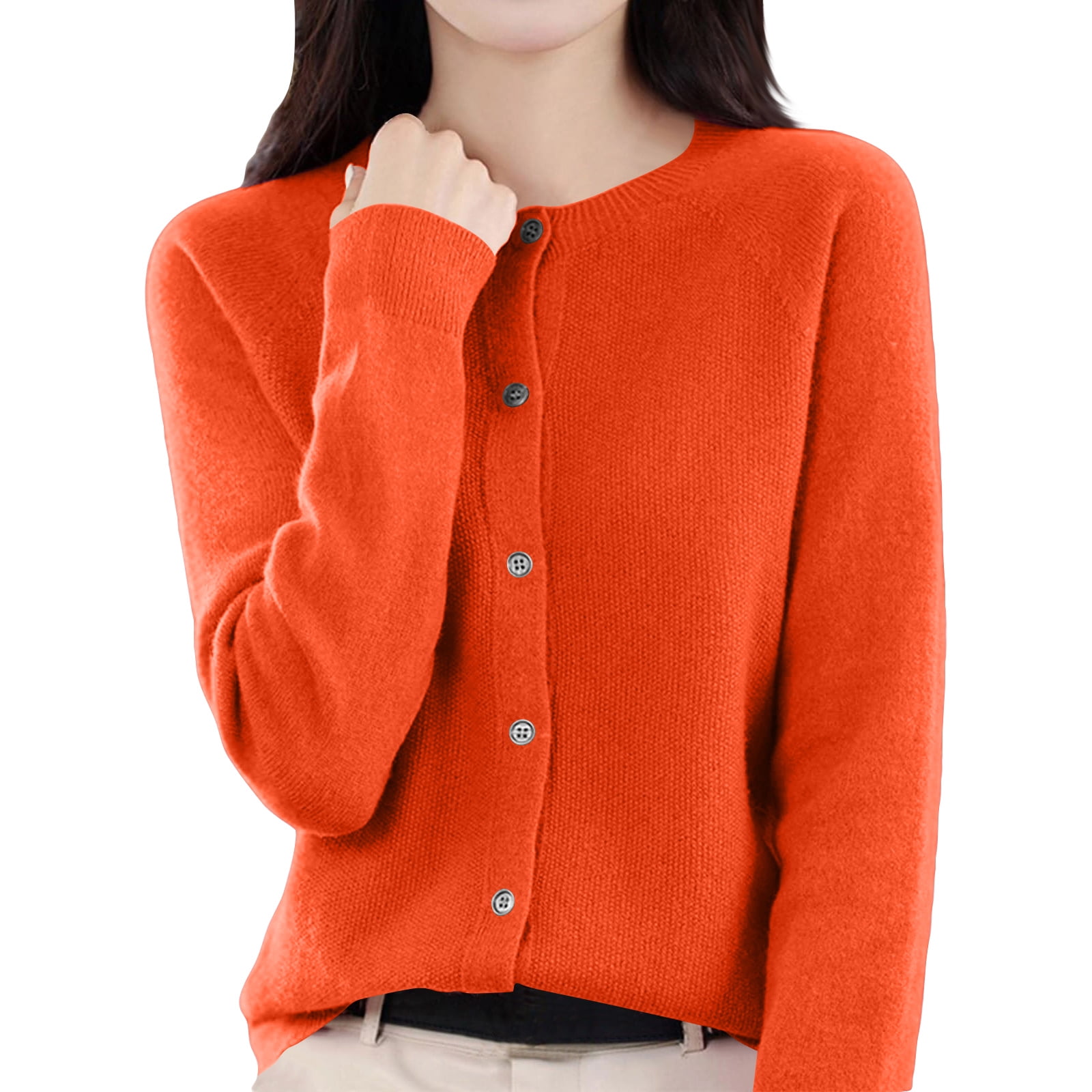 Cardigan Sweaters for Women Button Front Cardigans Open Front Crewneck ...