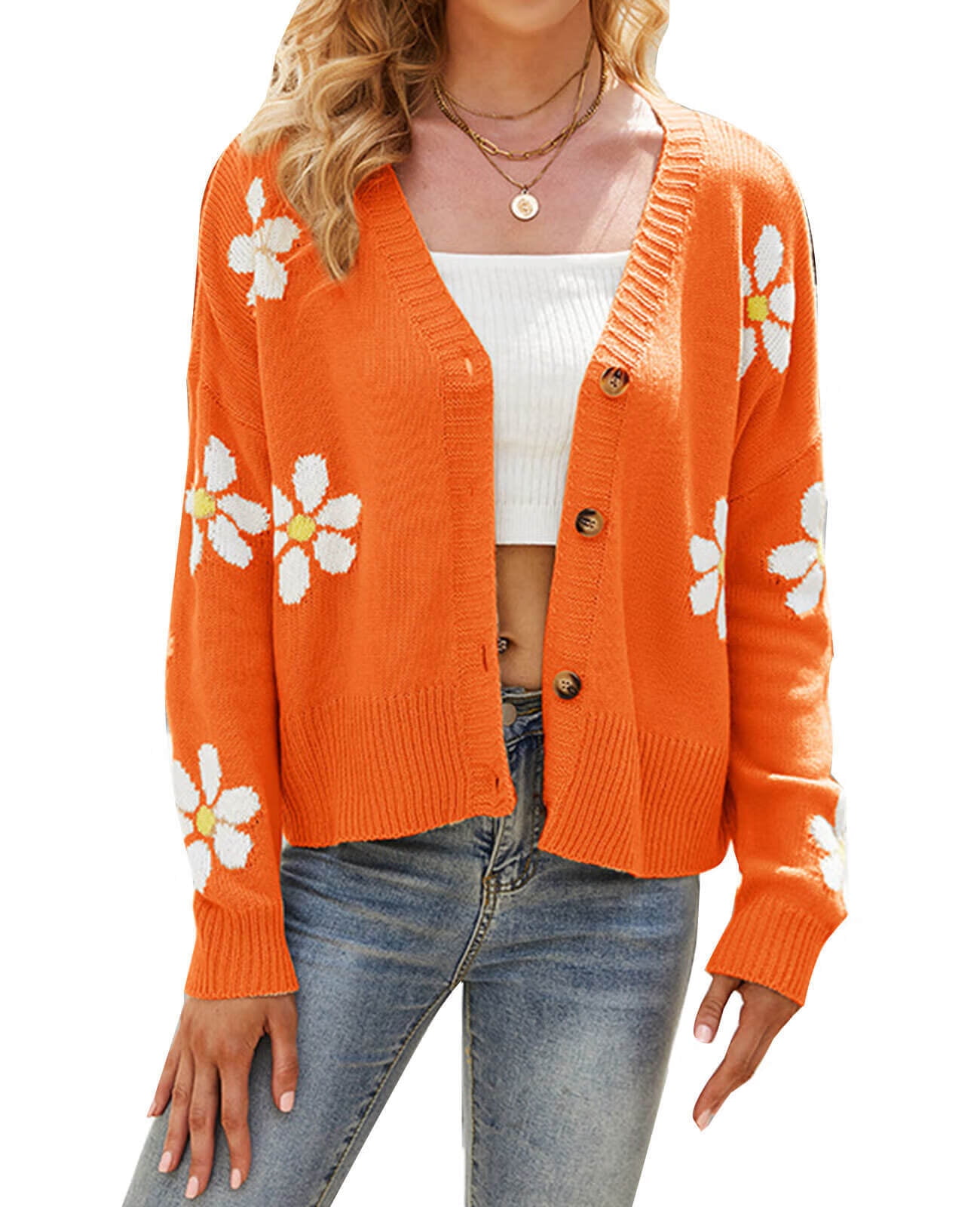 Alsol Lamesa Women's Floral Print Cardigan Sweater, Loose Open Front ...