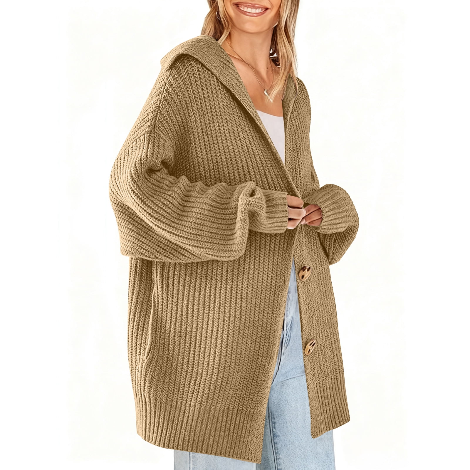 Cardigan Sweaters for Women Hooded Chunky Knit Longline Button Front ...