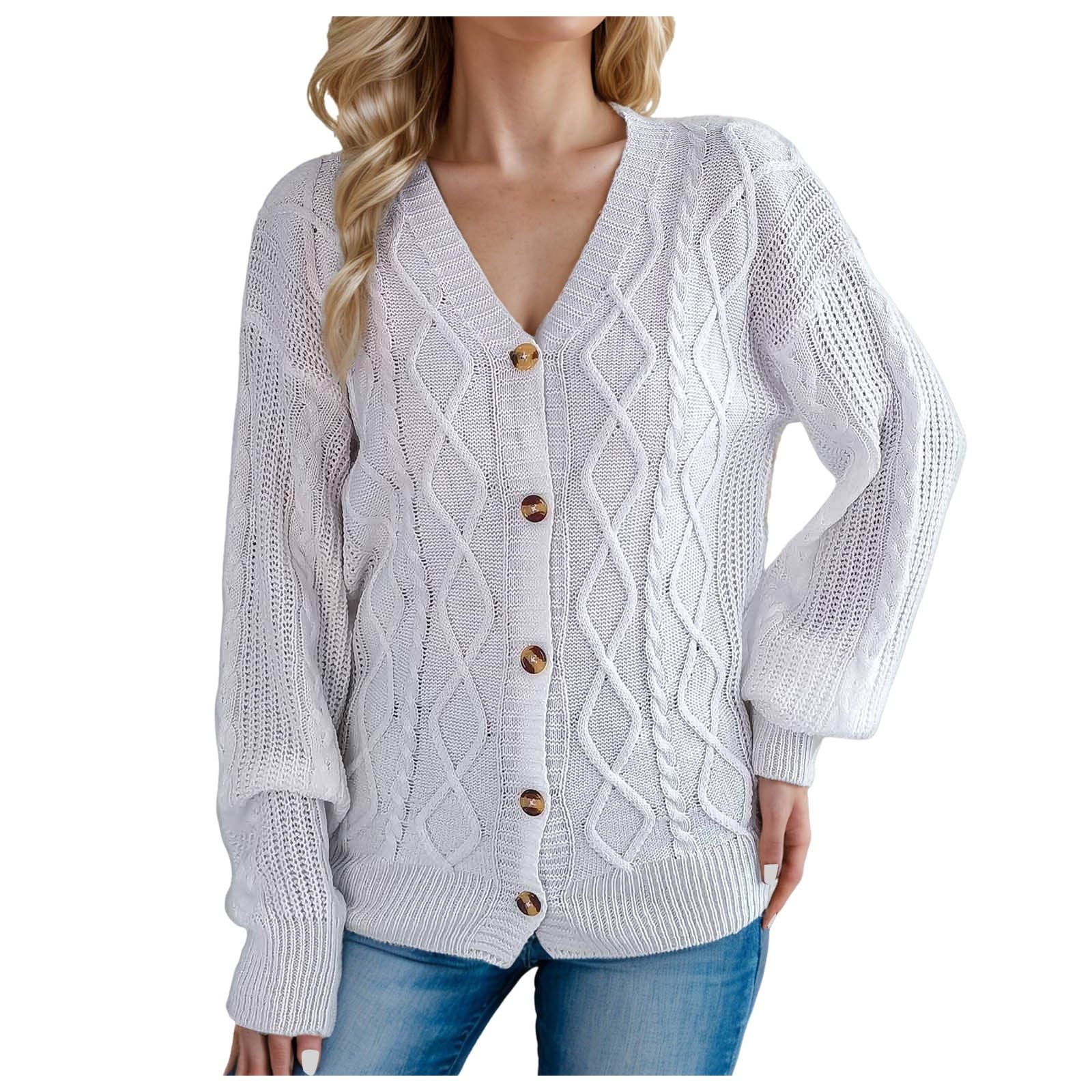 Cardigan Sweaters for Women Knit Button Lightweight White Cardigan Warm ...