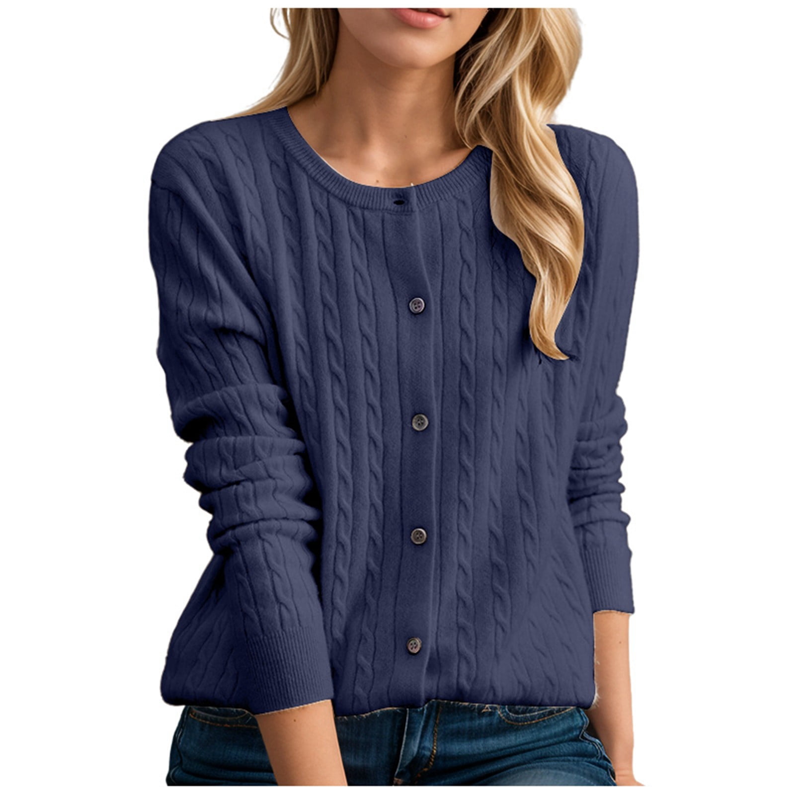 Cardigan Sweaters for Women Knitted Button Light Blue Sweaters for ...