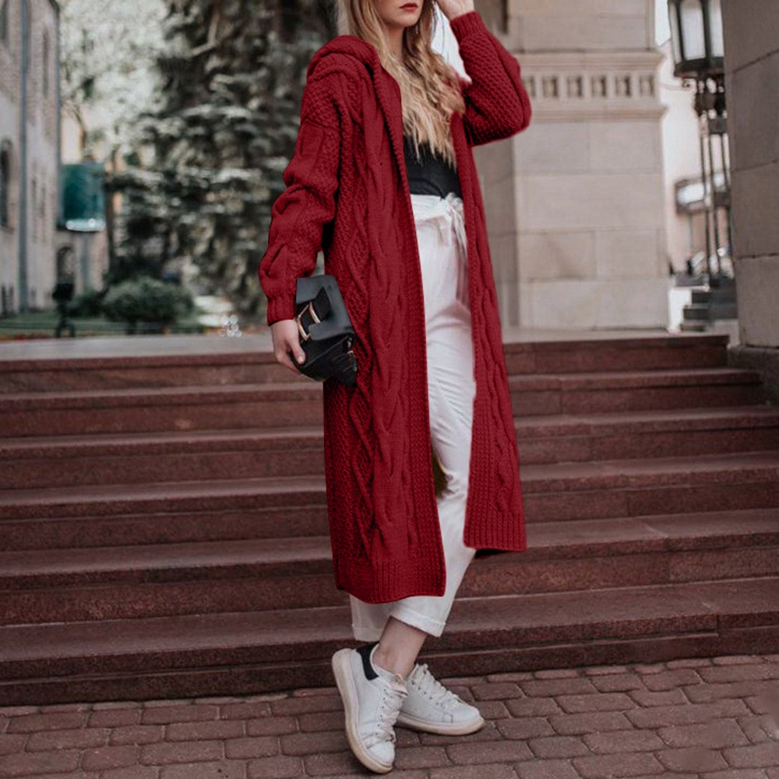 Cardigan Sweaters for Women Knitted Lightweight Red Long Cardigan Warm ...