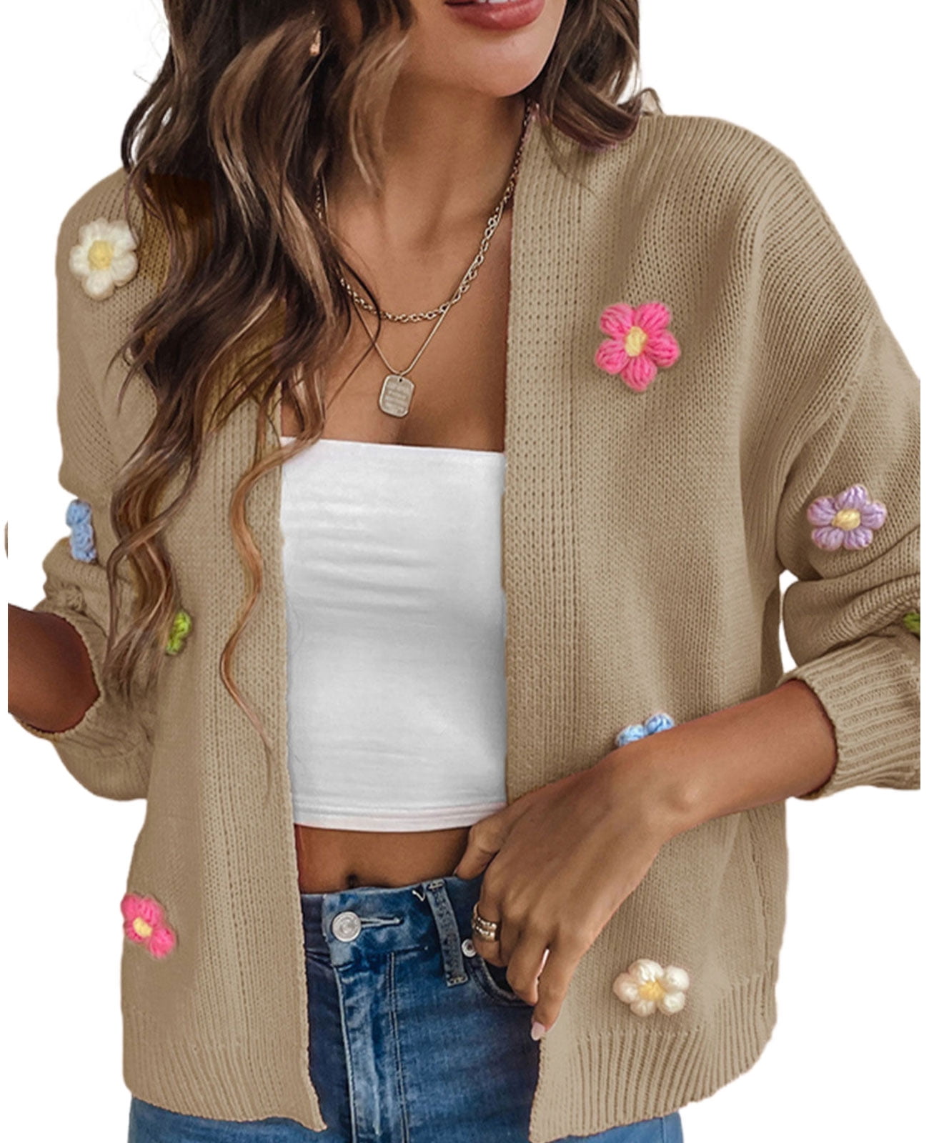 Cardigan Sweaters for Women Lightweight Daisy Flower Floral Print Open ...