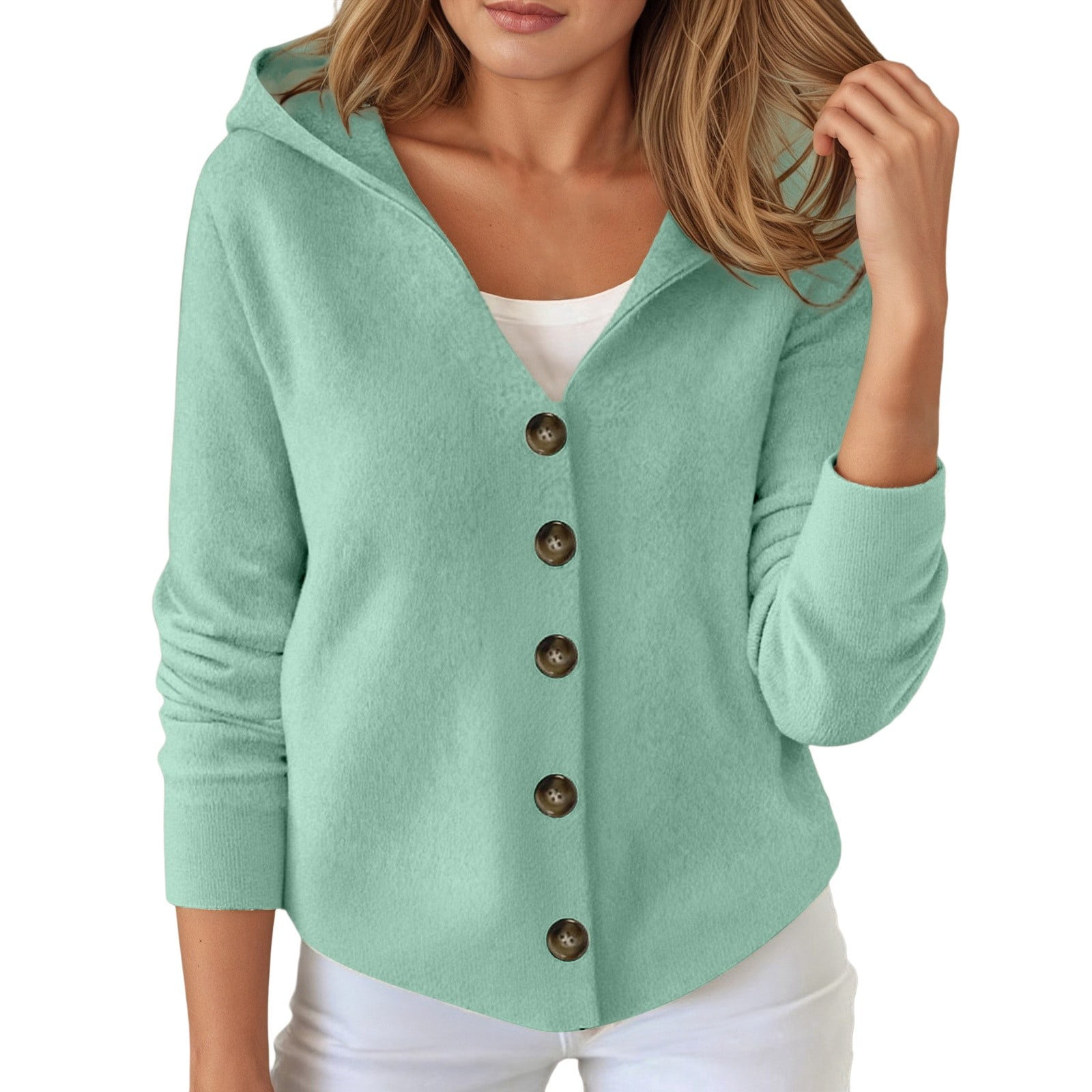 Cardigan Sweaters for Women Long Sleeve Solid Color Hooded Knit ...