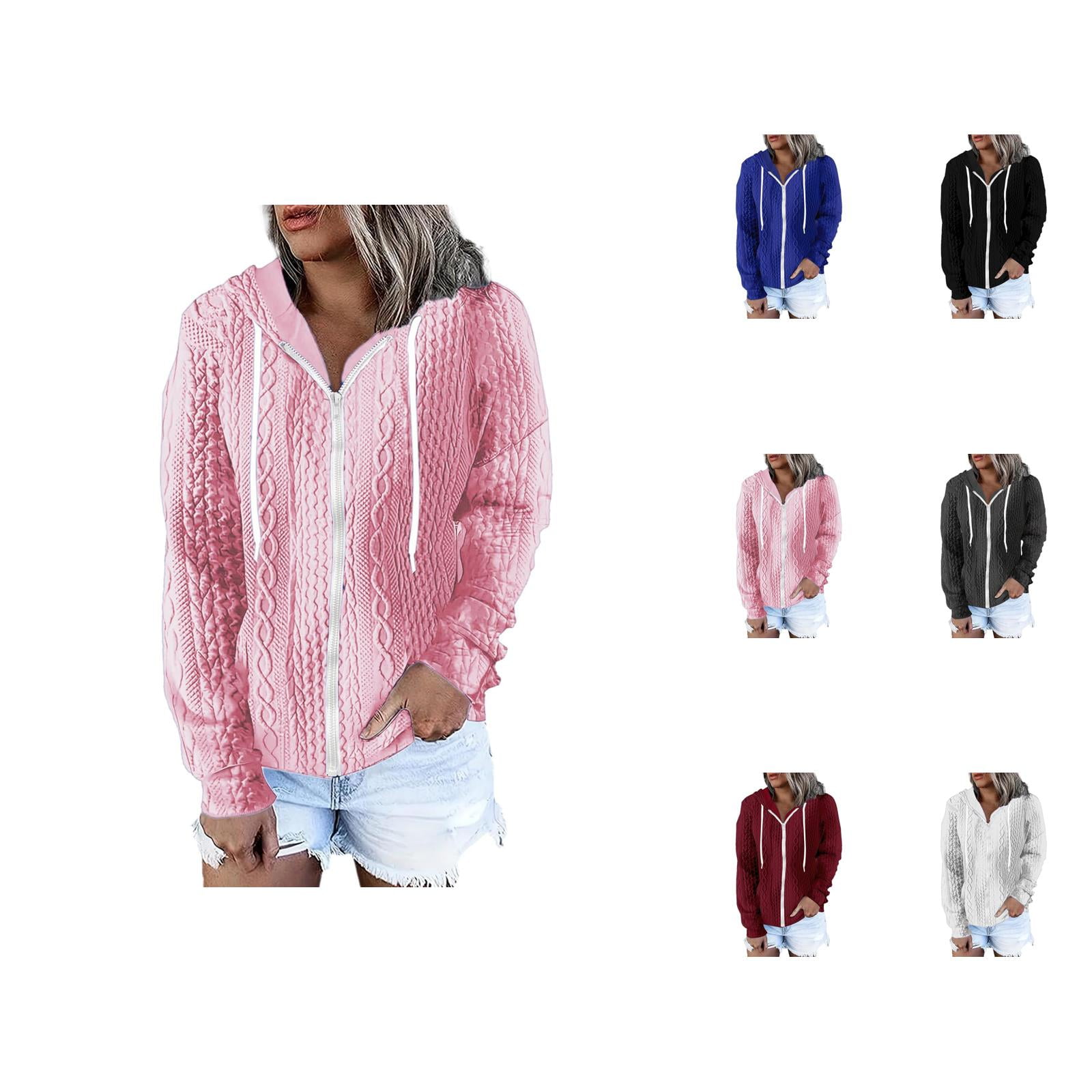 Cardigan Sweaters for Women Long Sleeve Zip Up Hoodie Cable Knitted ...
