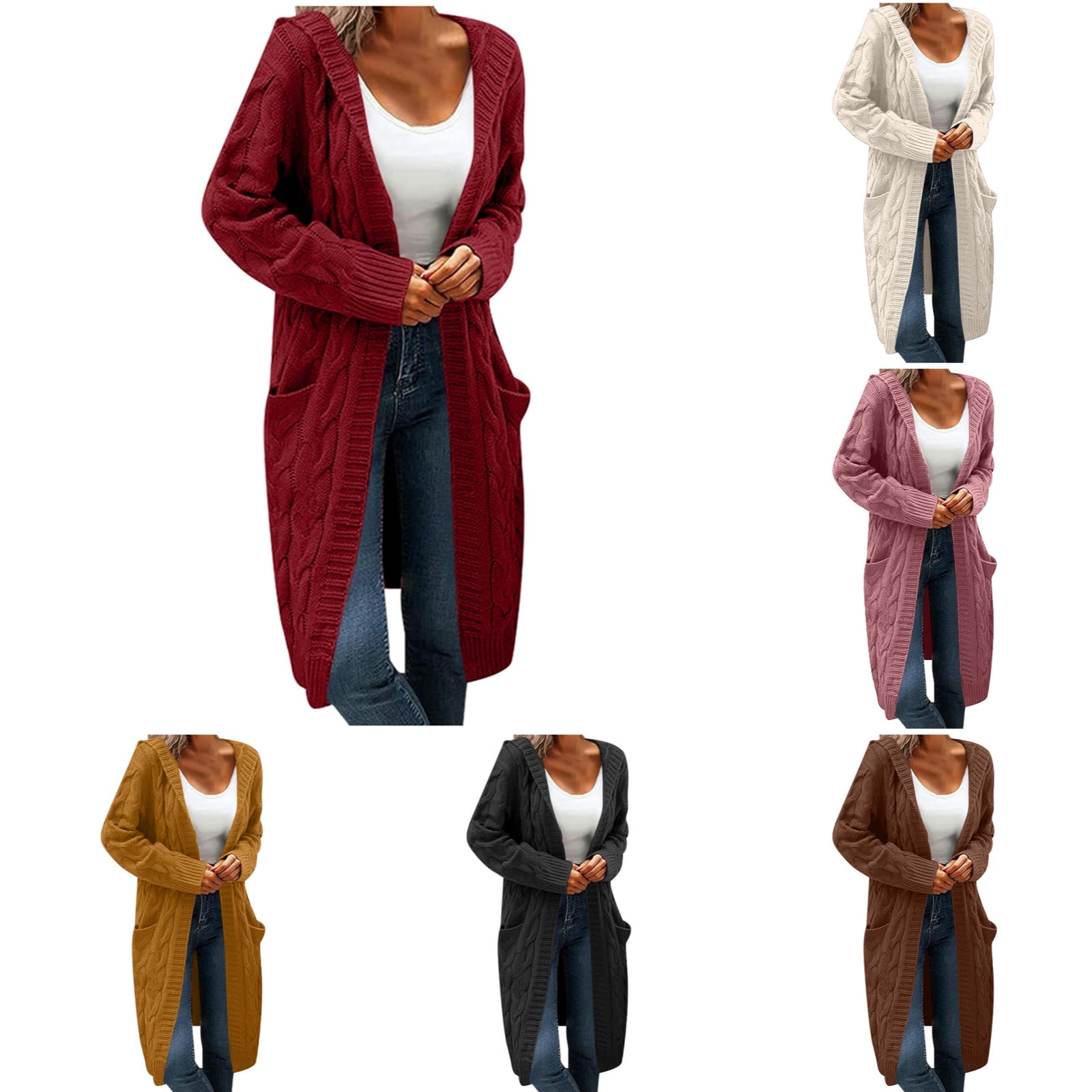 Cardigan Sweaters for Women Plus Size Thick Warm Cable Knit Hooded Long ...