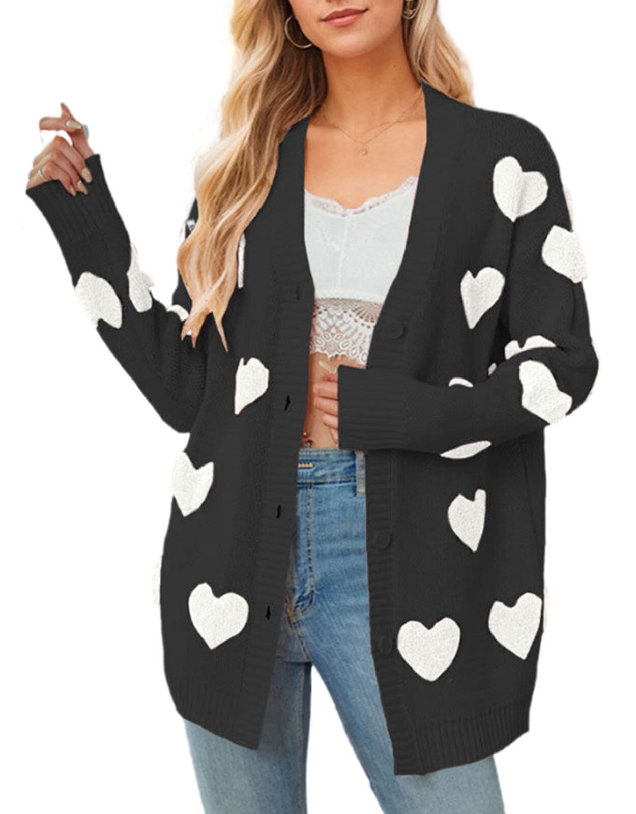 Cardigan Sweaters for Women Valentine's Day Heart Sweaters Oversized ...