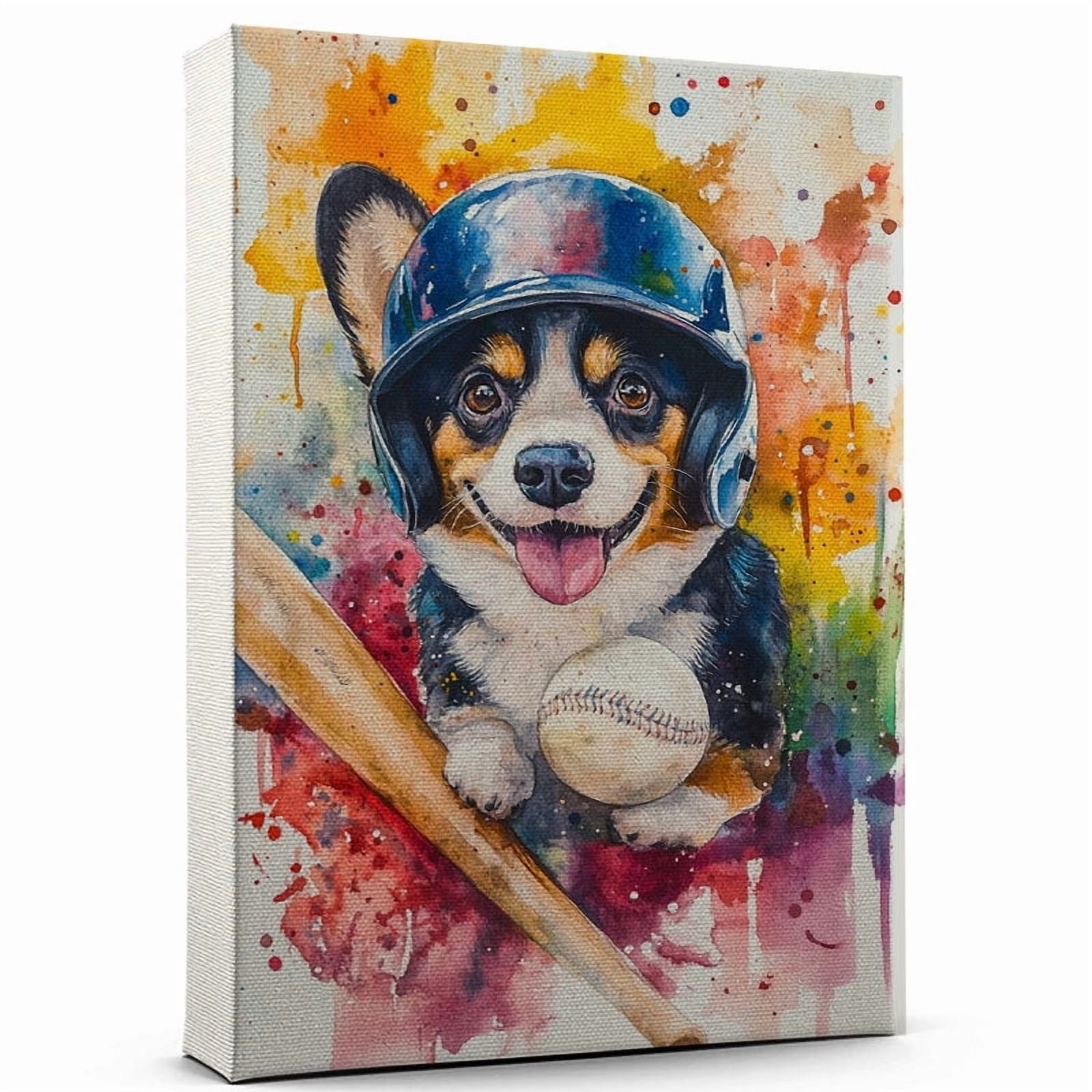Cardigan Welsh Corgi Dog Playing Baseball Wall Canvas – Cardigan Welsh ...