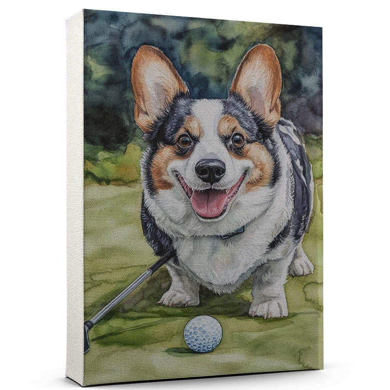 Cardigan Welsh Corgi Dog Stretched Canvas Size 8x12 – Golf Theme Dog ...