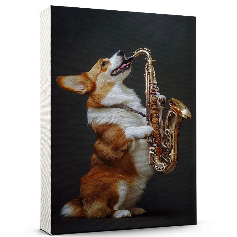 Cardigan Welsh Corgi Dog Stretched Canvas Size 8x12 Saxophone Canvas ...