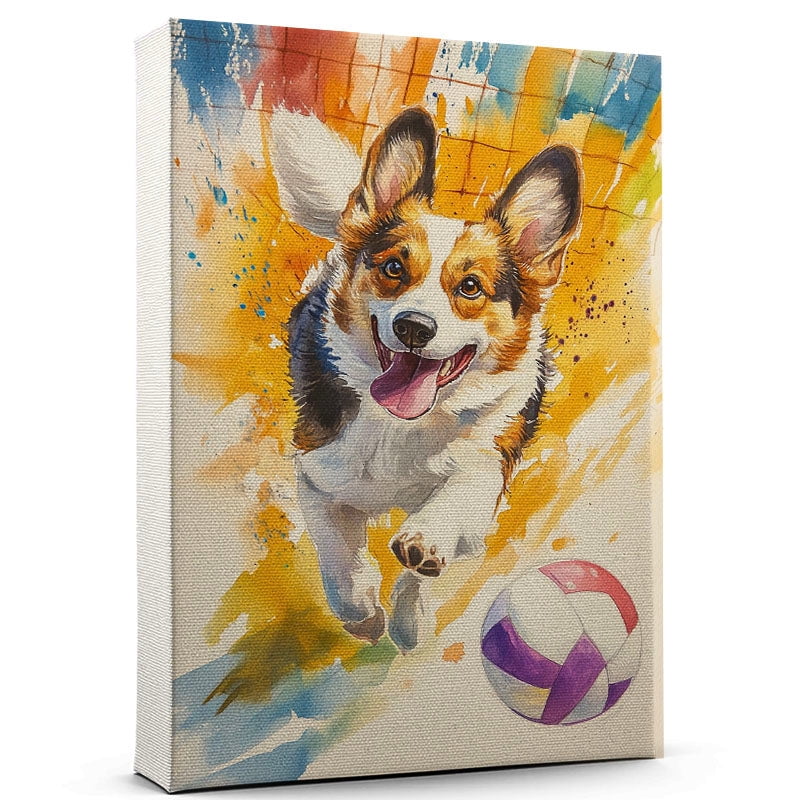 Cardigan Welsh Corgi Dog Stretched Canvas Size 8x12 – Volleyball Theme ...