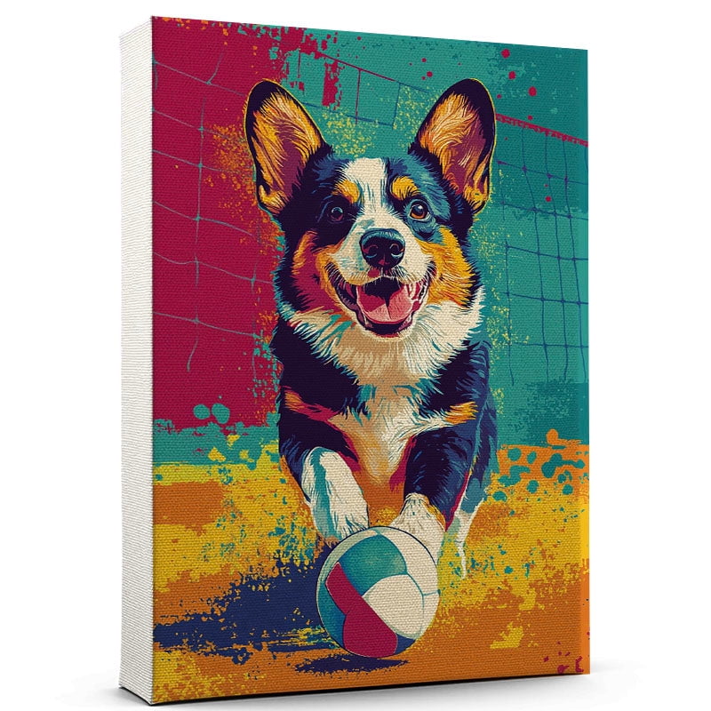Cardigan Welsh Corgi Dog Volleyball Art Stretched Canvas Size 8x12 ...