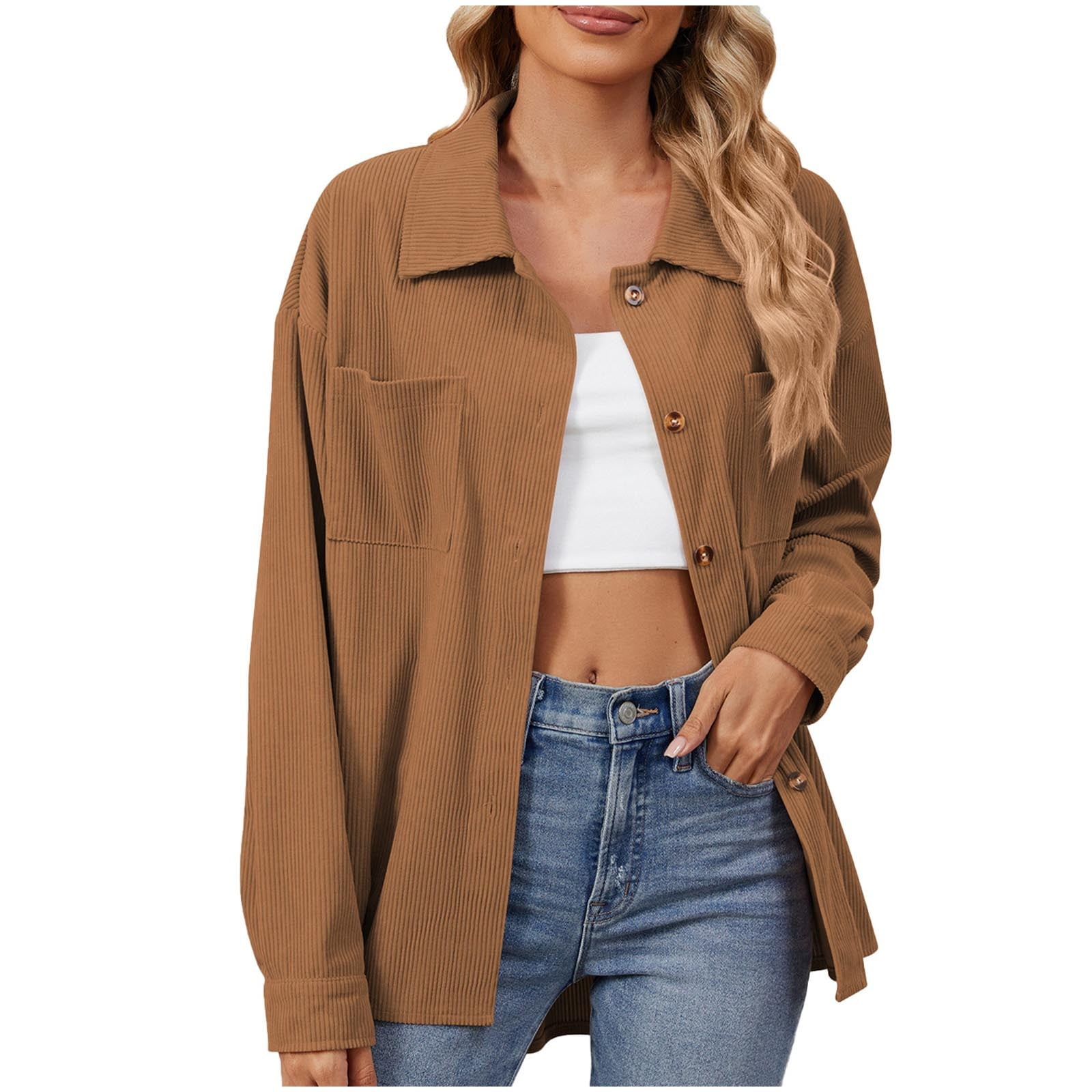 Cardigan Women Fall Winter Solid Color Lapel Pockets Knit Open Front ...