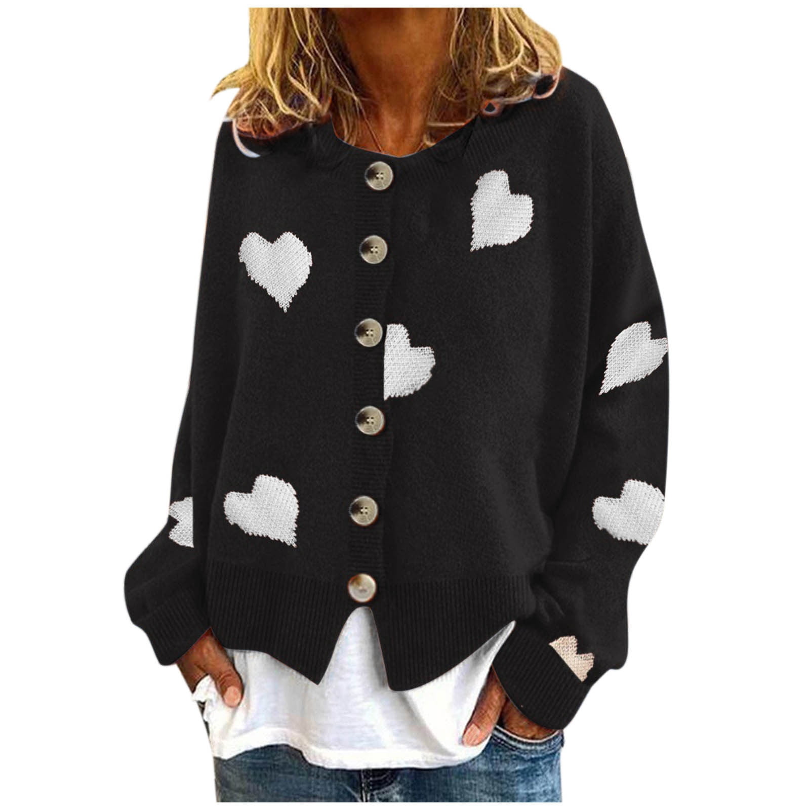 Cardigan Women Heart-shaped Embroidered Knit Sweater Slim O-neck Long ...