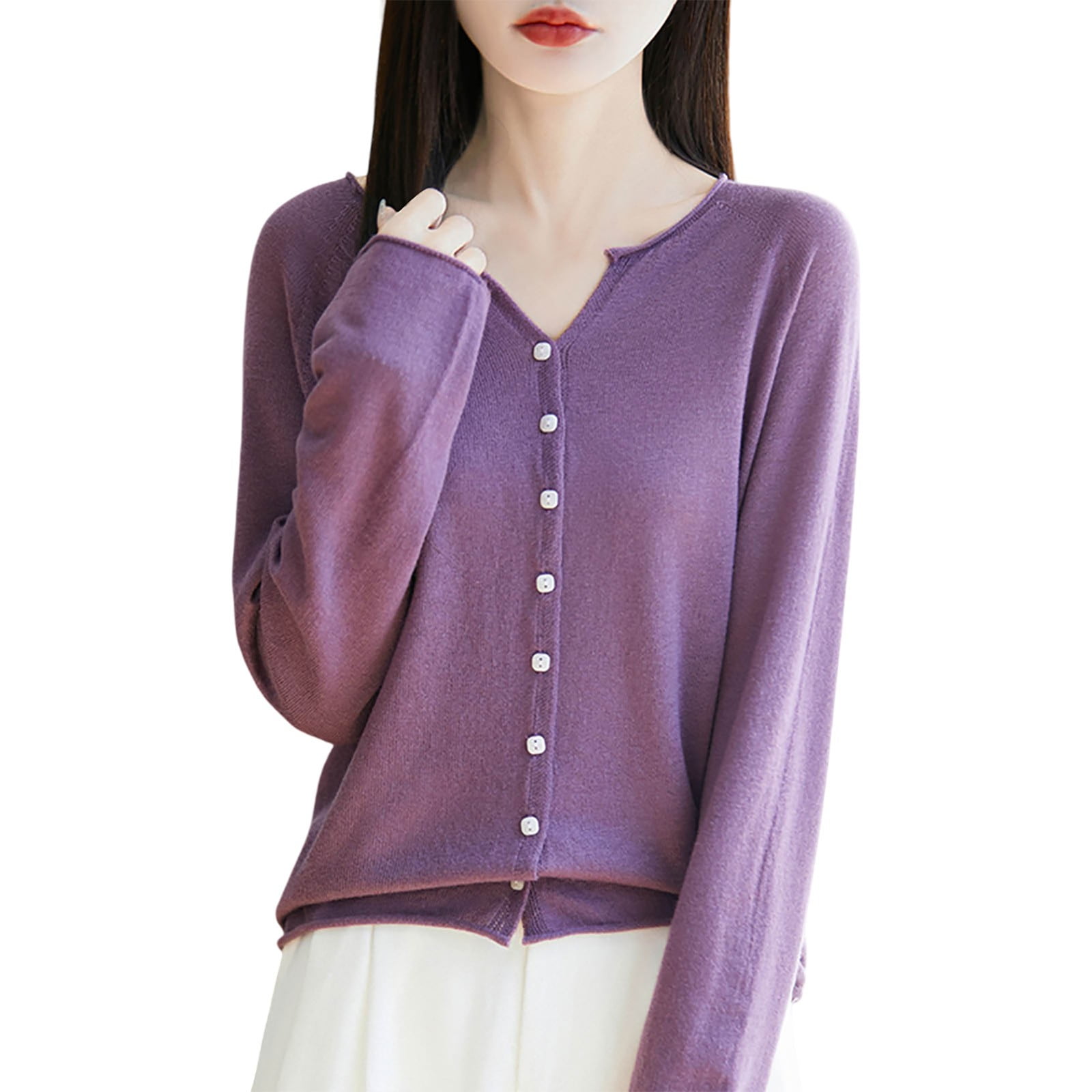 Cardigan Women Seamless Knit Open Front Jacket With Rolled Edges For ...