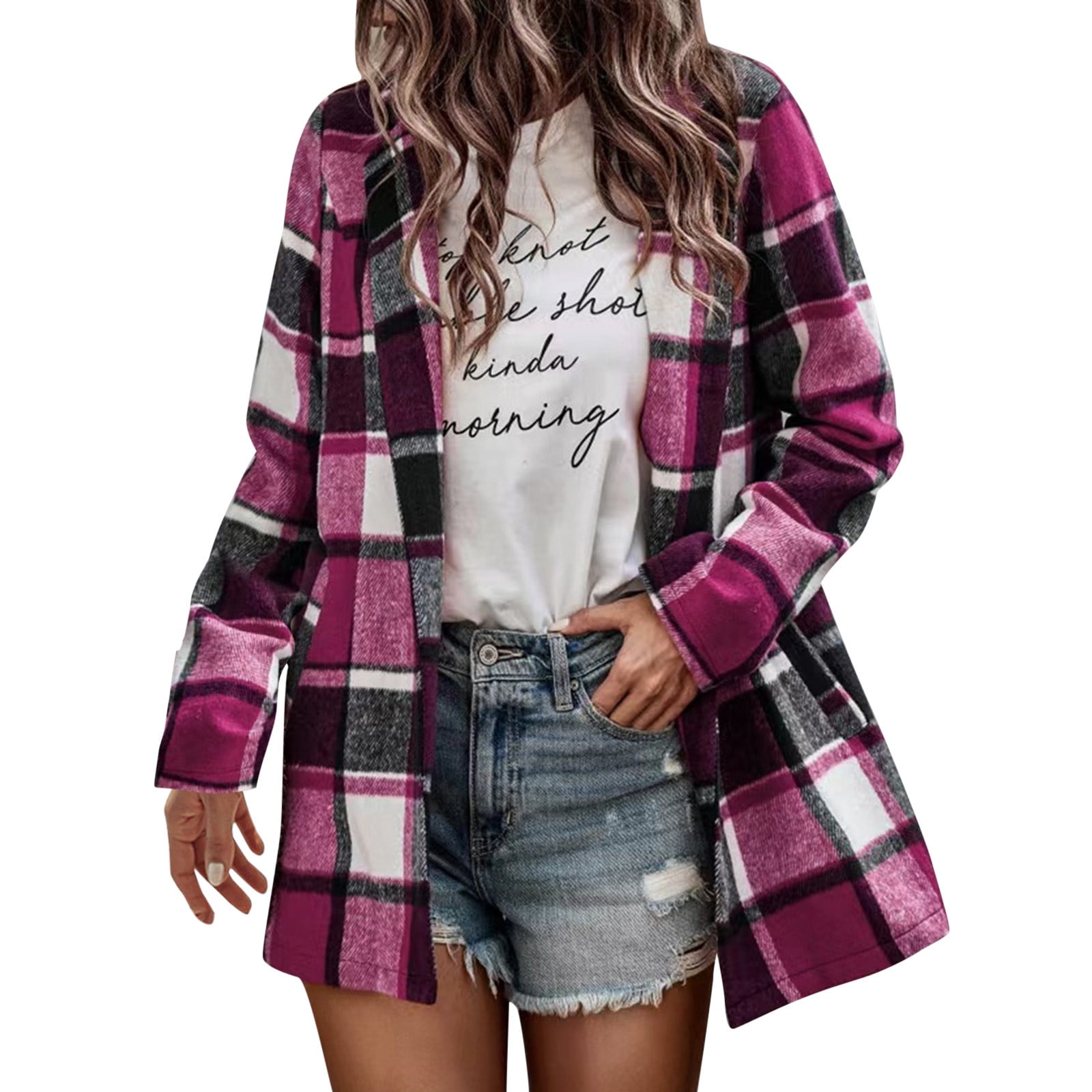 Cardigan for Women Winter Fall Flannel Plaid Light Weight Thin Shirts ...