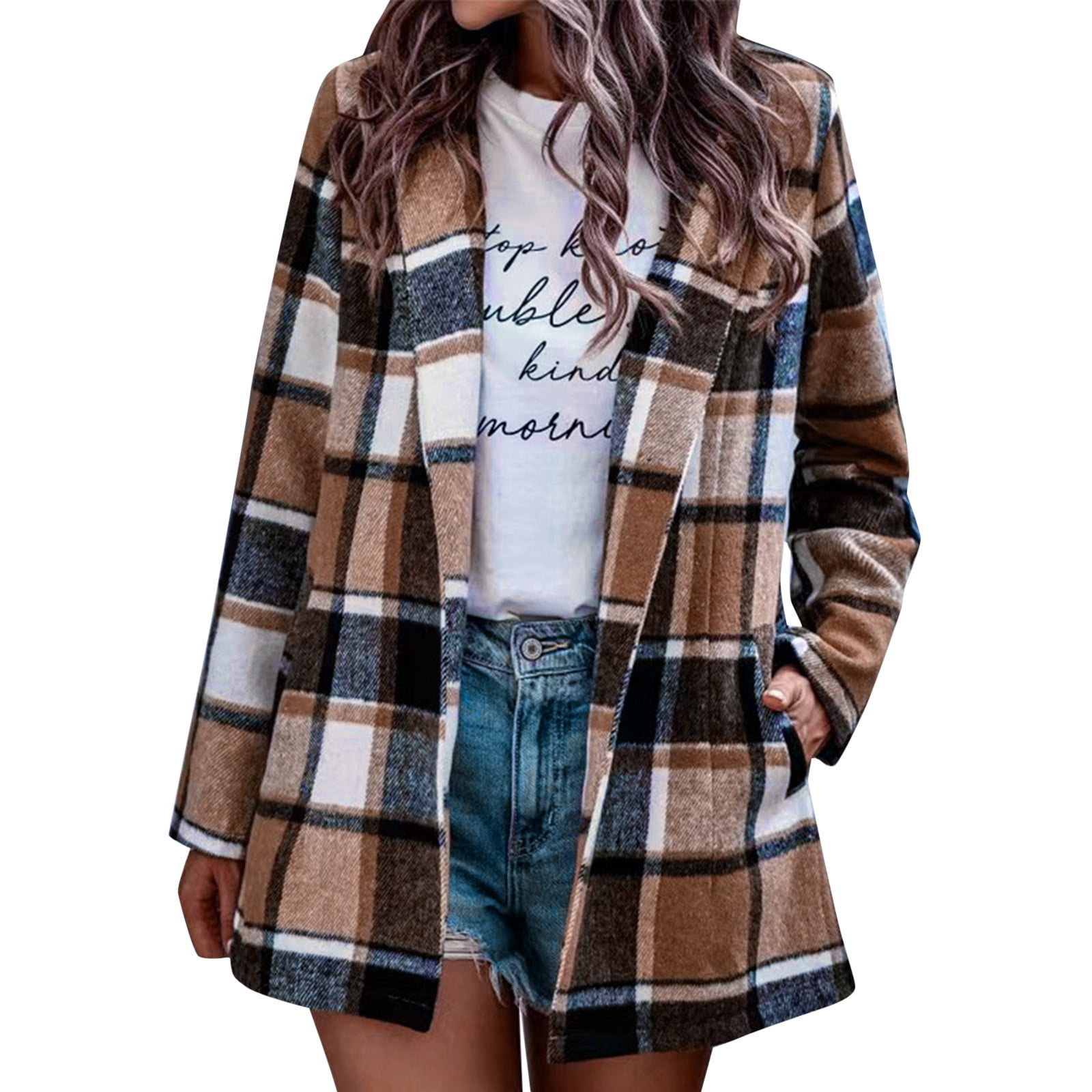 Cardigan for Women Winter Fall Flannel Plaid Light Weight Thin Shirts ...