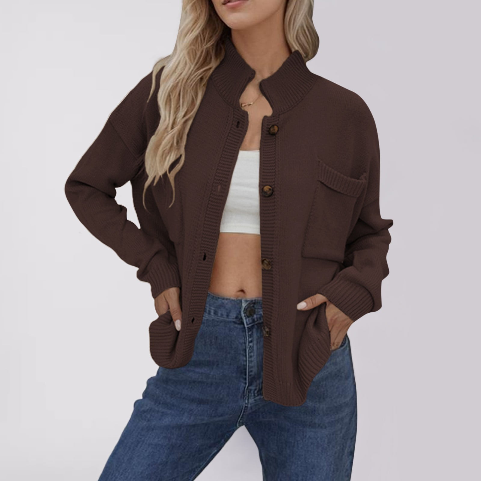 Cardigan for Women Knit Button Down Lightweight Coffee Cardigan Warm ...