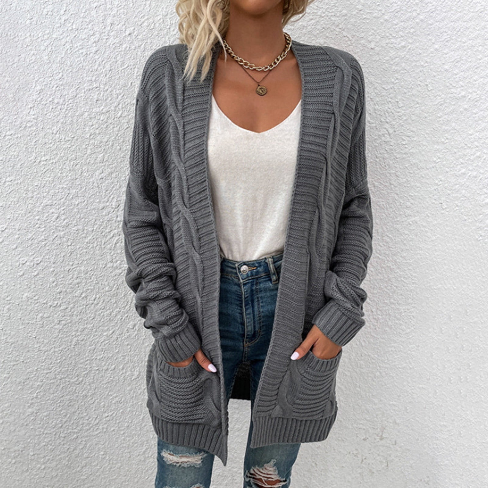 Cardigan for Women Knit Light Grey Sweaters for Women Warm Sweaters ...