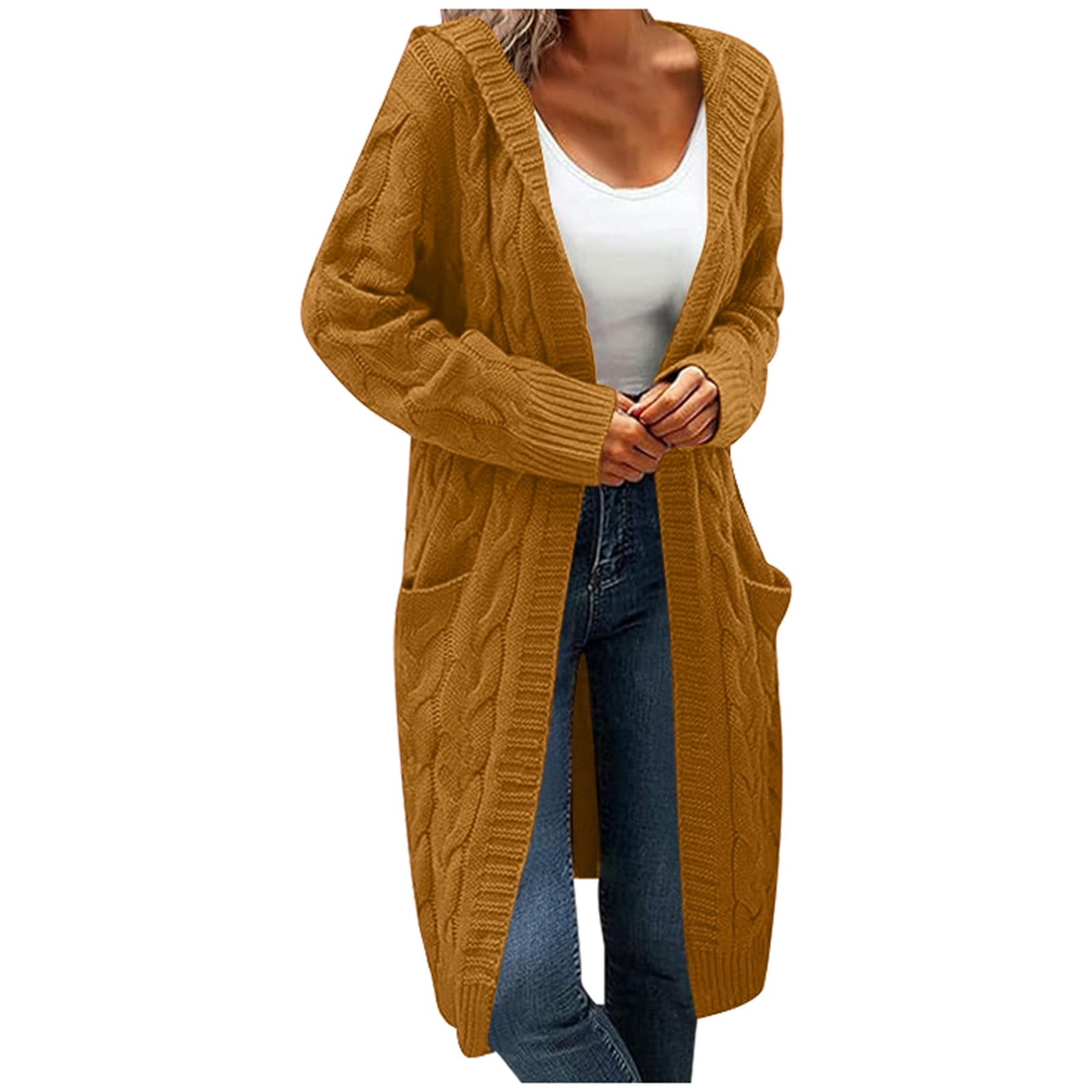 Cardigan for Women Knit Light Yellow Long Sweaters for Women Warm ...