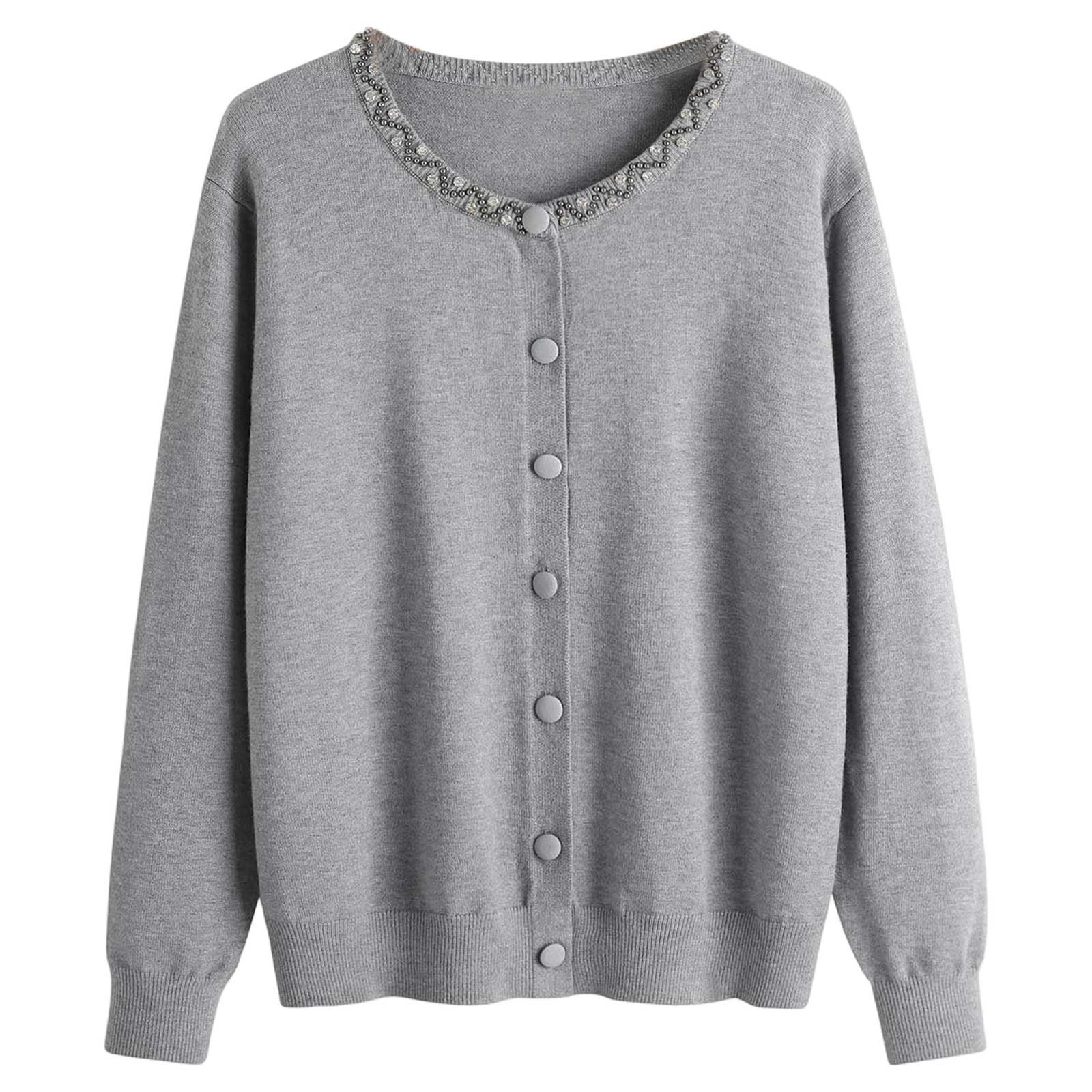 Cardigan for Women Knitted Button Light Grey Sweaters for Women Cozy ...