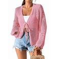 Cardigan for Women LightweightS Crochet Mesh Long Sleeve Tie Front Knit ...
