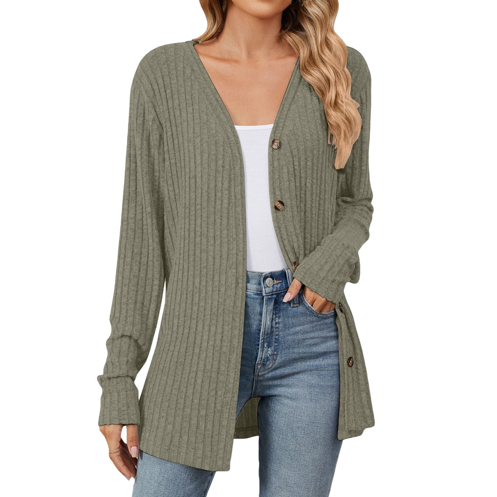 Cardigan for Women Longline Button Front Long Sleeve Layer with Clean ...