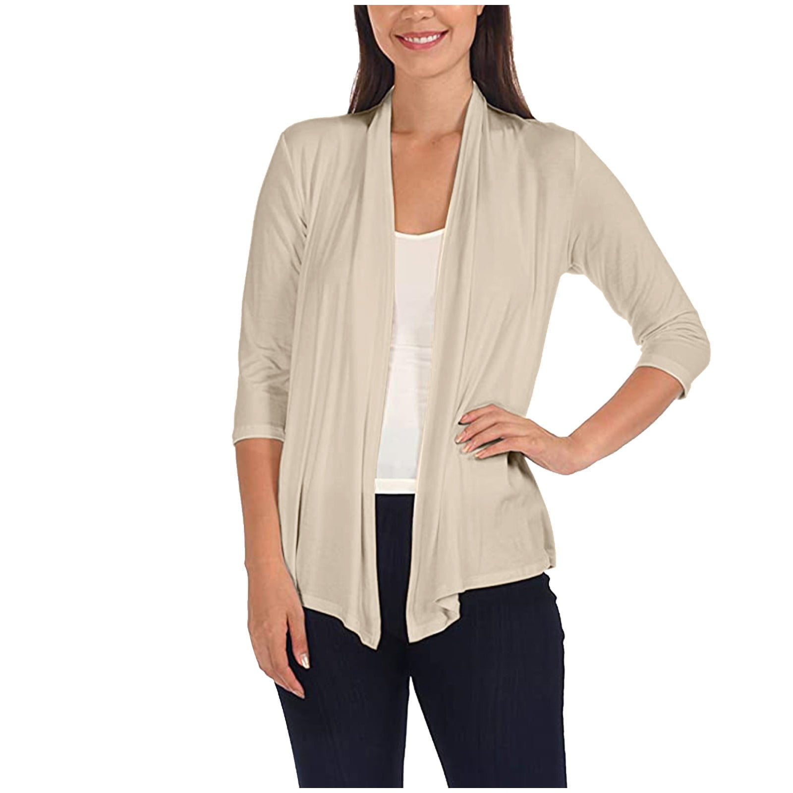 Cardigan for Women Relaxed Open Front Three Quarter Sleeve Longline ...