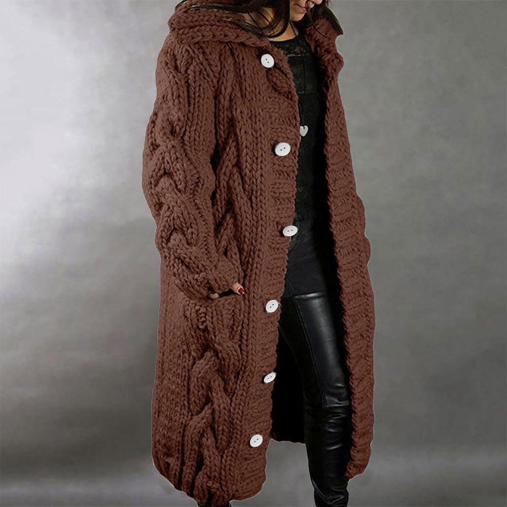 Zpanxa Women's 4XL Brown Cardigan, Plus Size Winter Warm Sweater ...